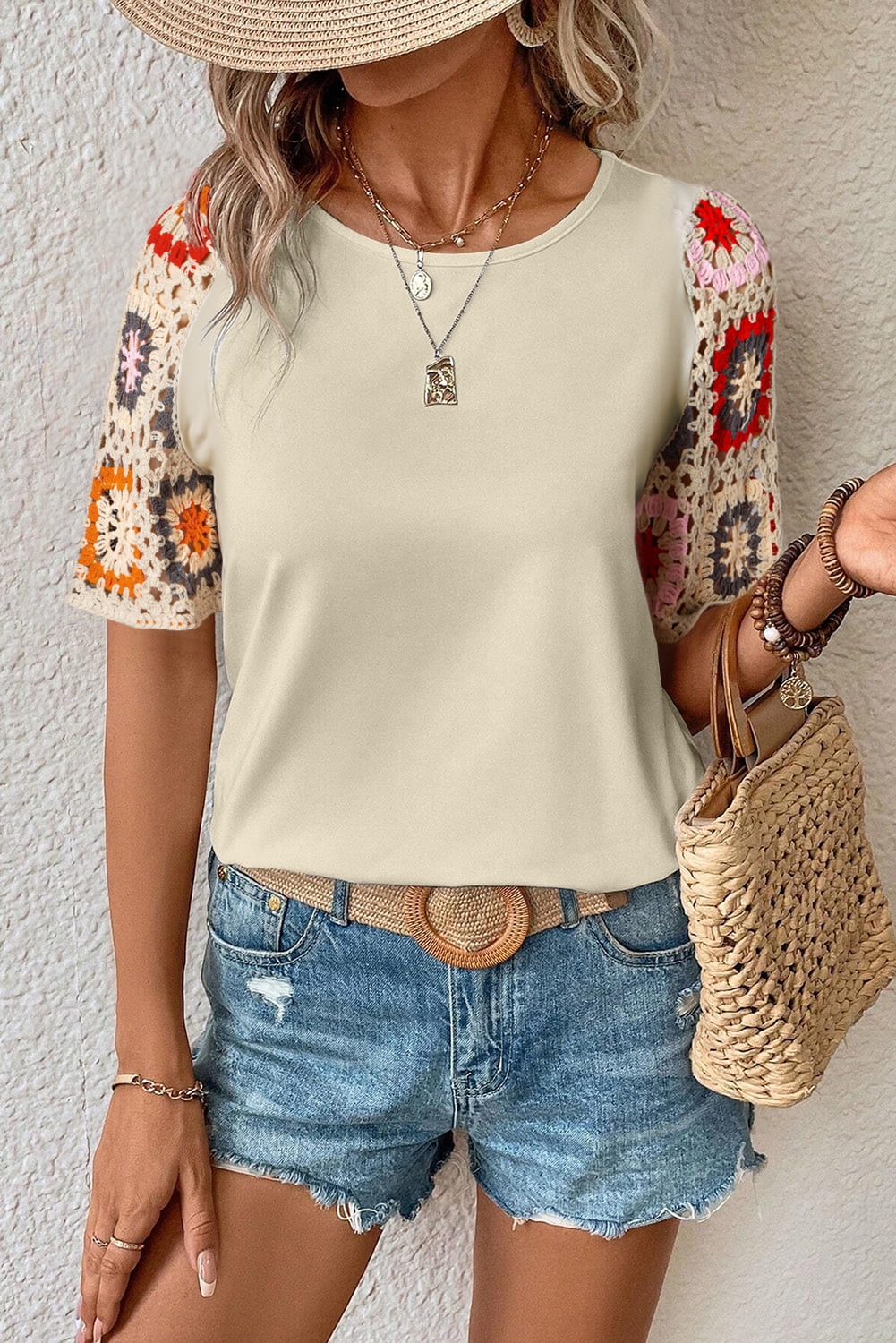 Ahlaray Elegant Parchment Floral Crochet Top - Modern Classic Chic Fit ...