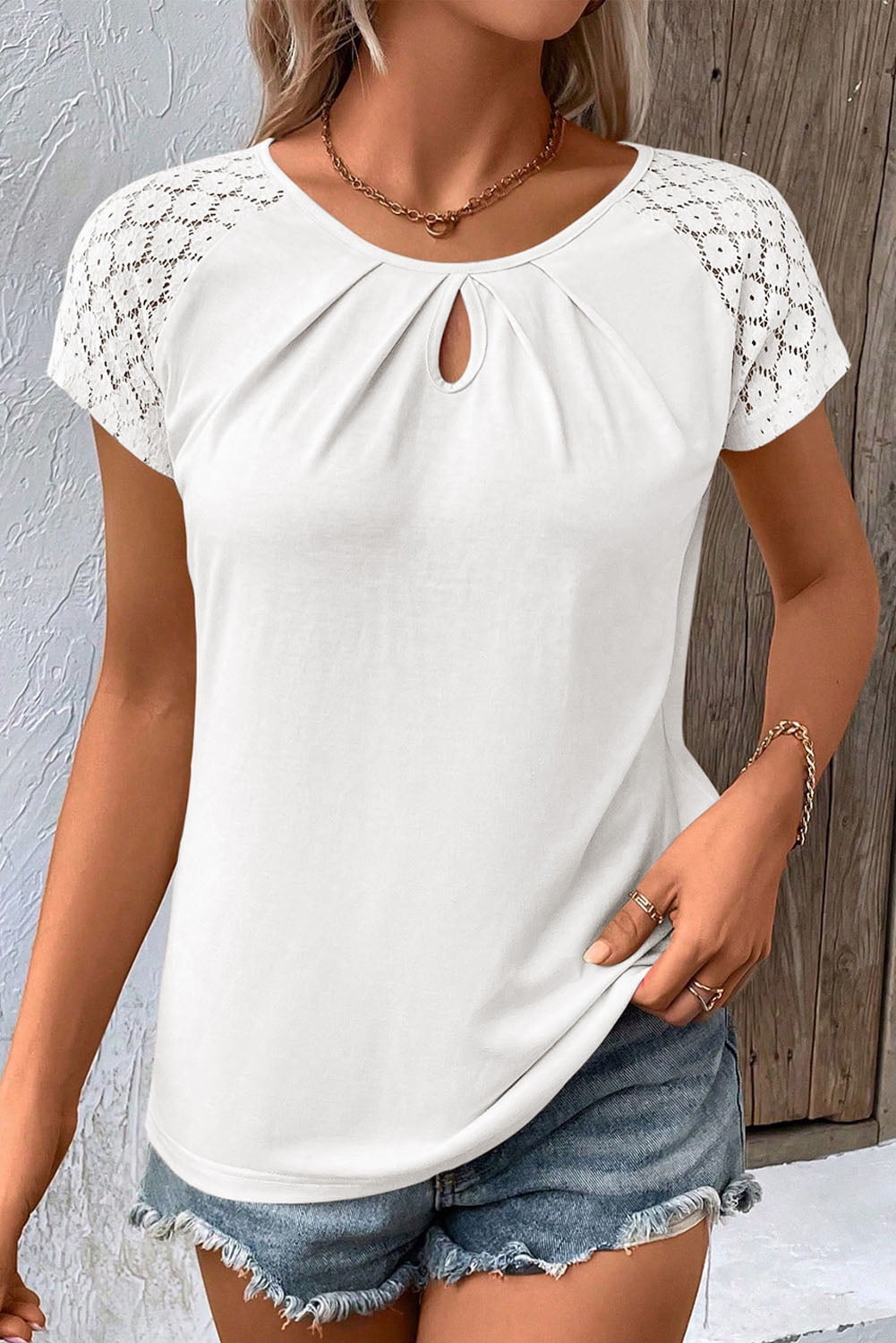 Ahlaray Elegant White Lace Top - Chic Fit, Effortless Style - Walmart.com