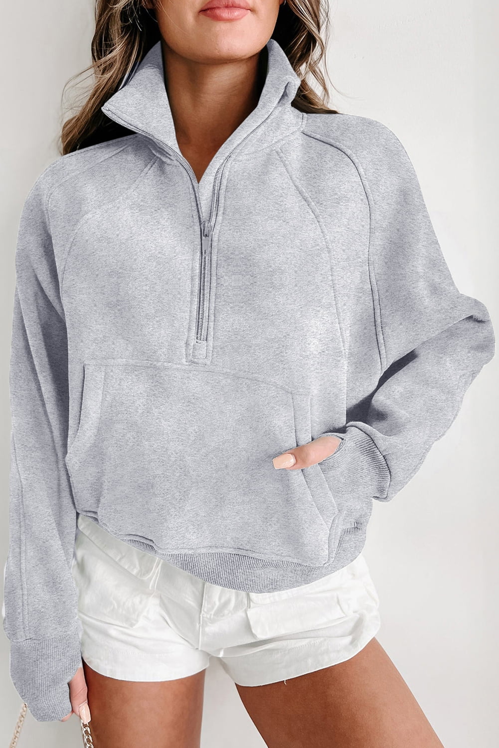Ahlaray Essential Grey Zip-Up Stand Collar - Cozy & Trendy for Women ...