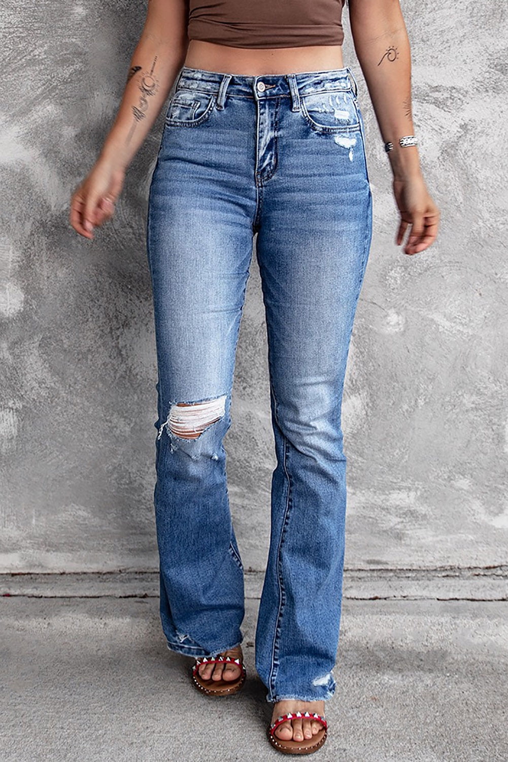 Ahlaray Flared Blue Distress Jeans - Trendy, Timeless Fit! - Walmart.com