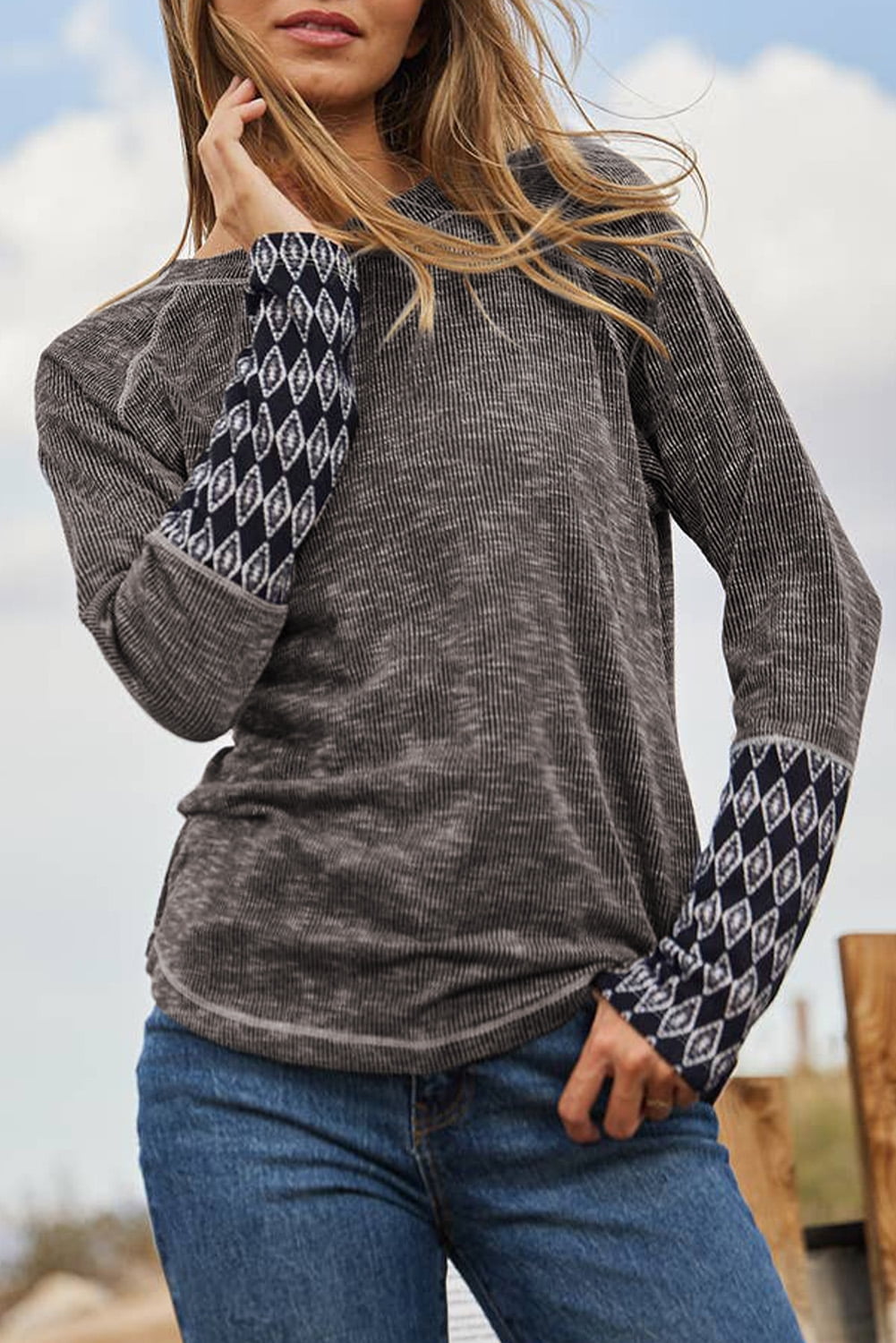 Ahlaray Flirty Aztec Ribbed Top - Long Sleeves, Cozy Style! - Walmart.com