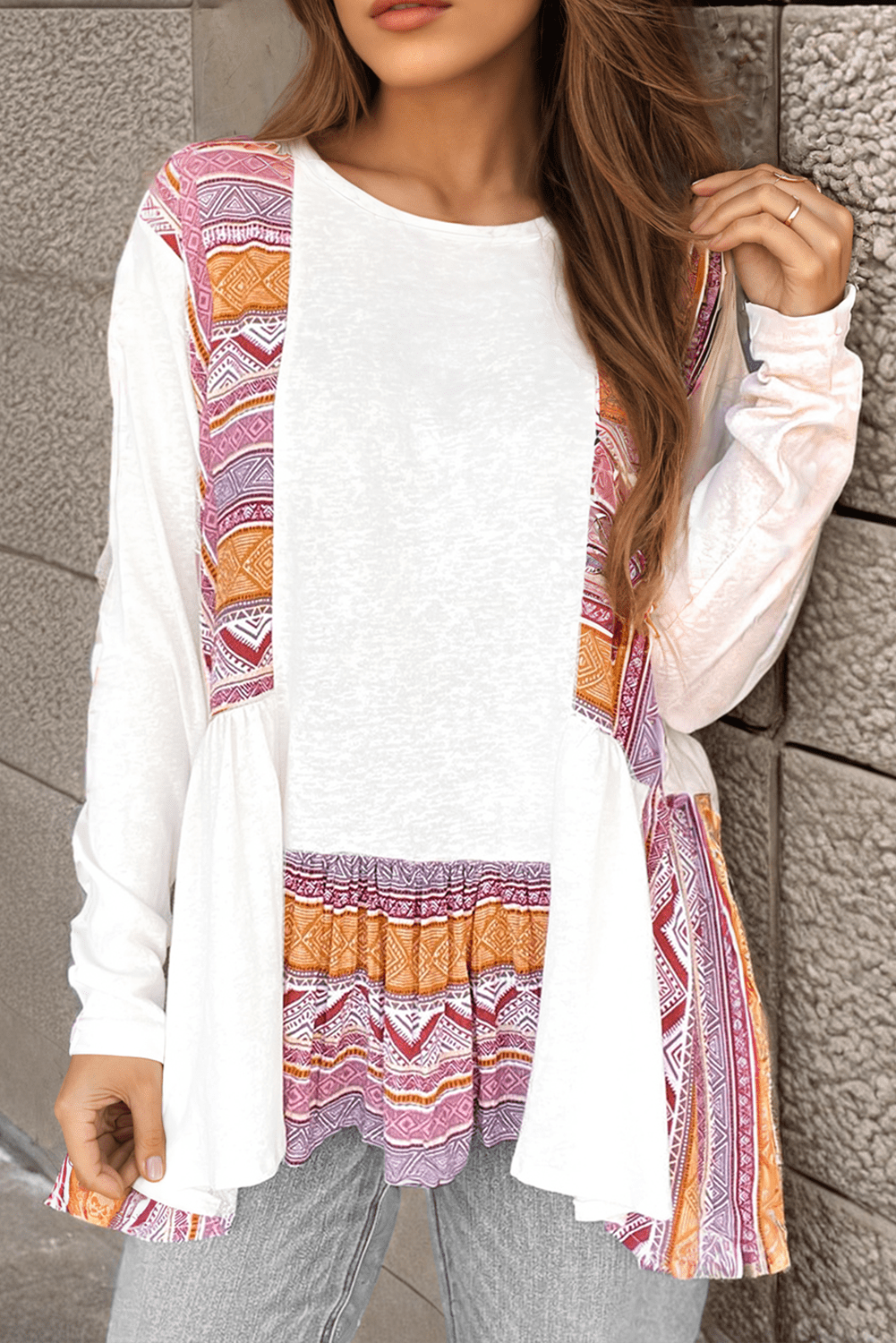 Ahlaray Flirty White Aztec Ruffle Tunic - Easy Chic Style! - Walmart.com