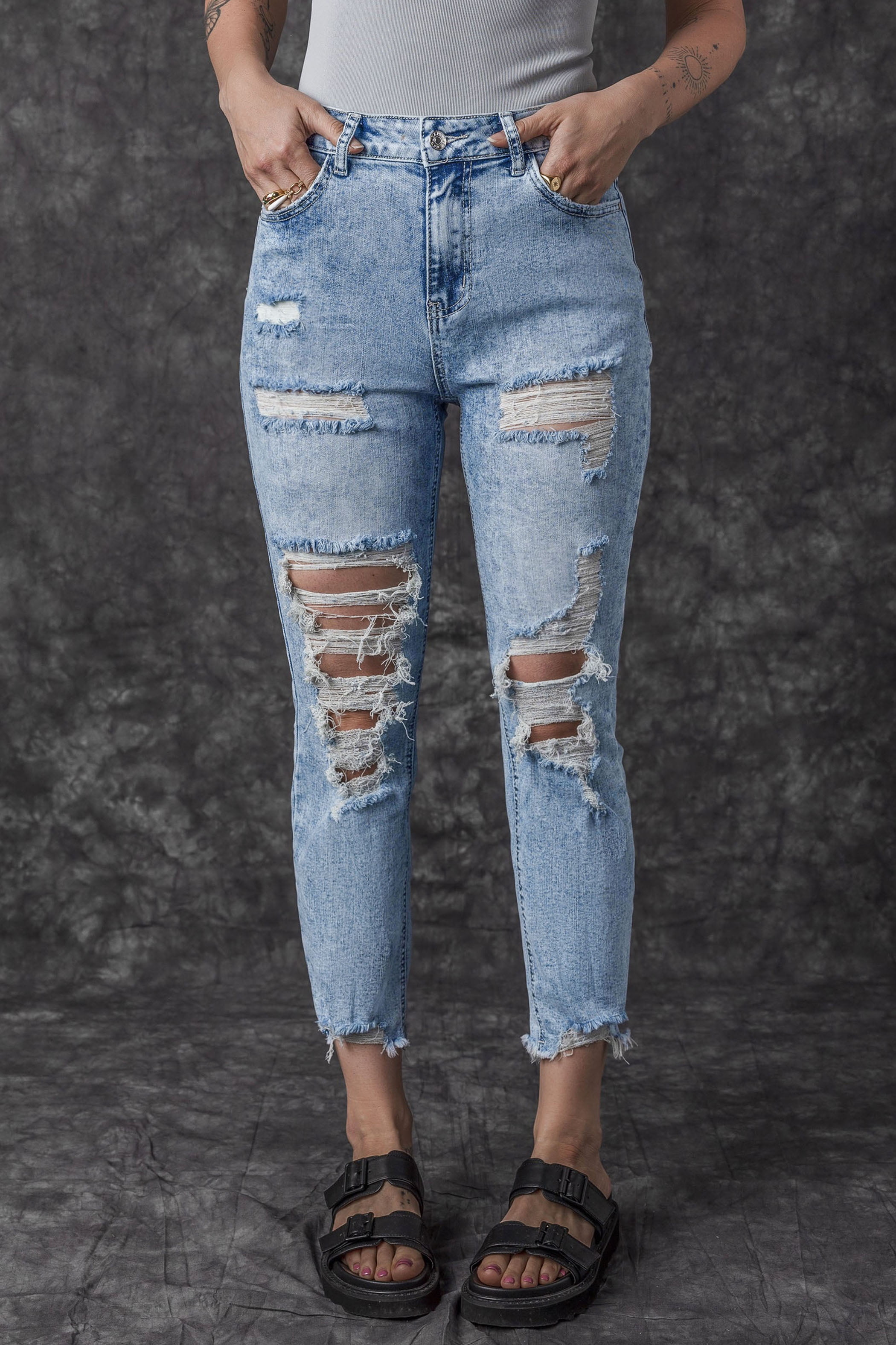 Ahlaray Retro Sky Blue Jeans - Distressed Chic Fit for Women - Walmart.com
