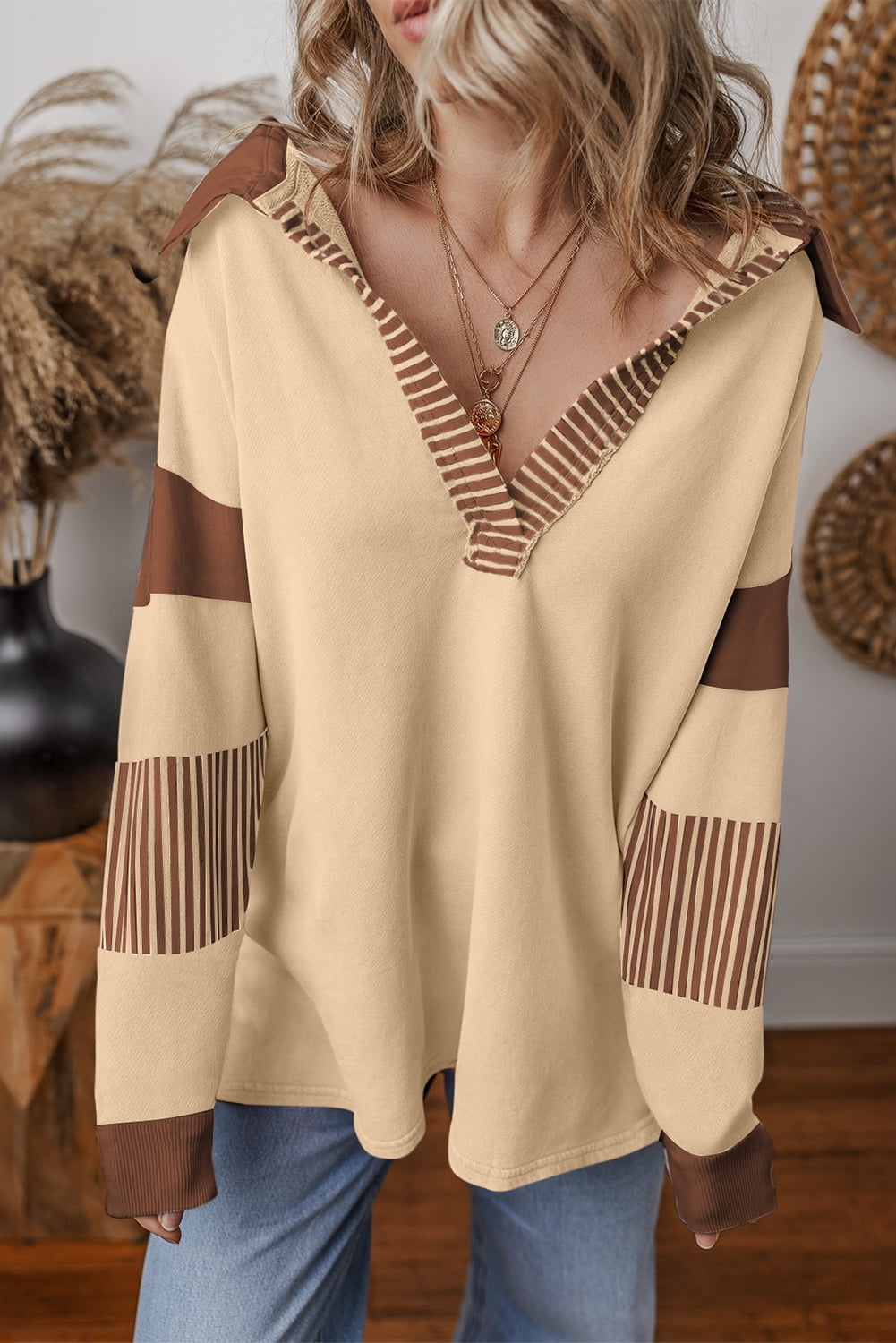 Ahlaray Versatile Beige Striped Colorblock – Stylish Fit, Perfect ...