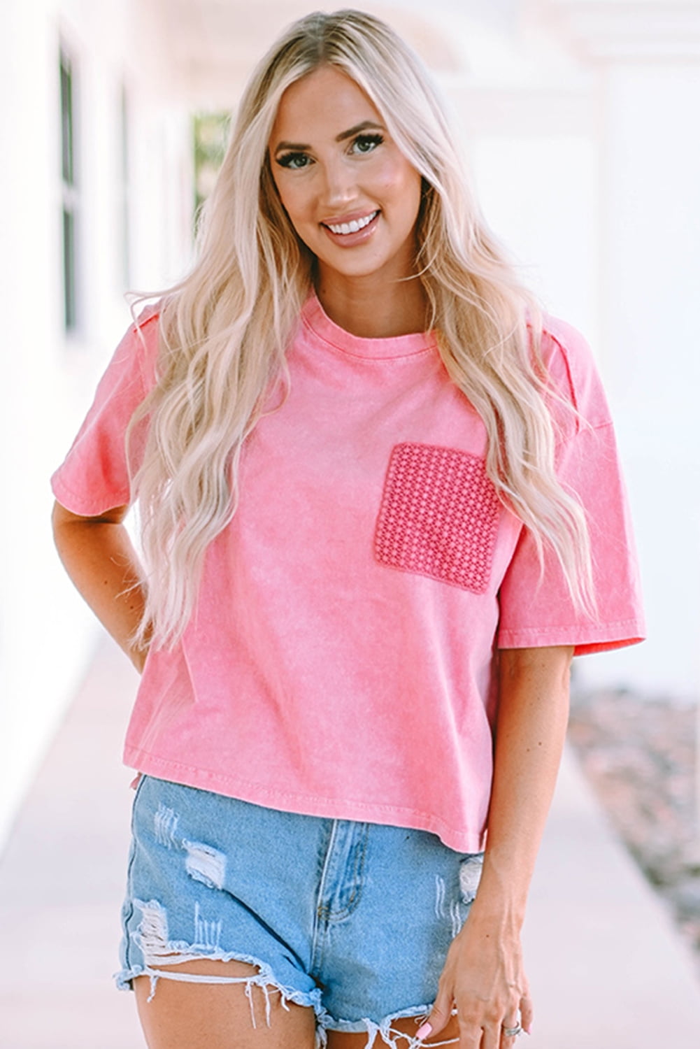Ahlaray Vibe Essential: Flirty Pink Lace Pocket Tee - Effortless ...