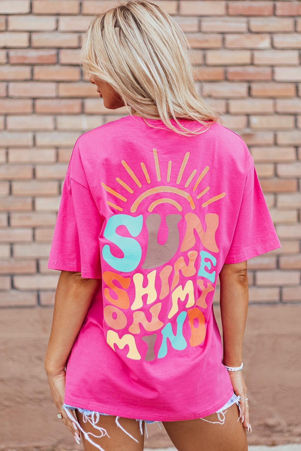 Ahlaray Vibrant Bright Pink Tee 'SUNSHINE ON MY MIND' - Perfect Casual ...