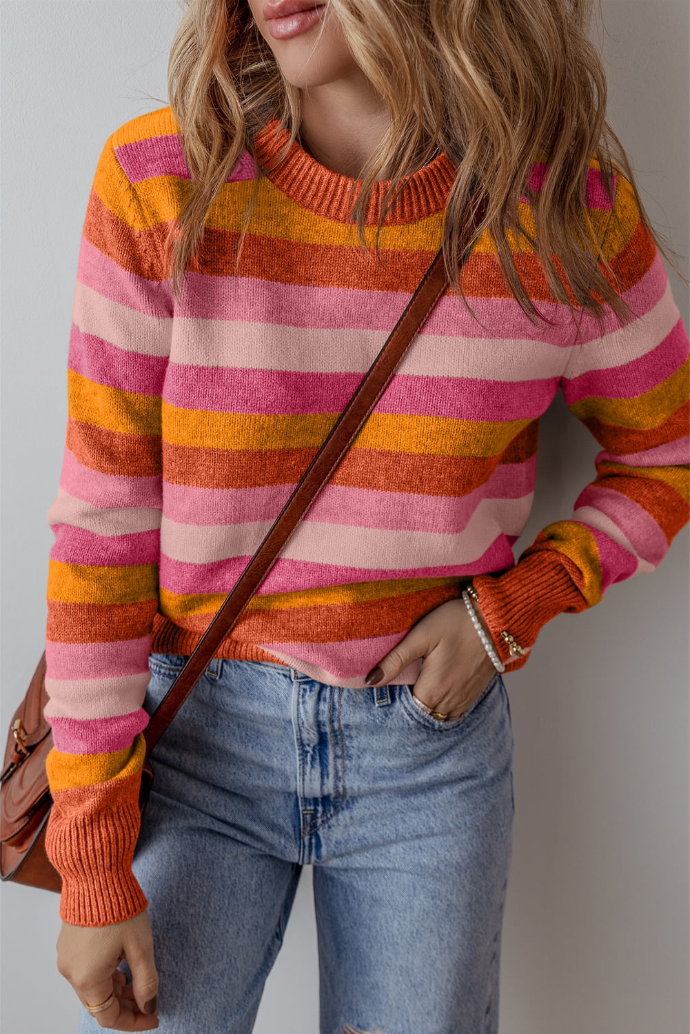 Ahlaray Vibrant Orange Stripes Sweater - Bold & Flattering - Walmart.com