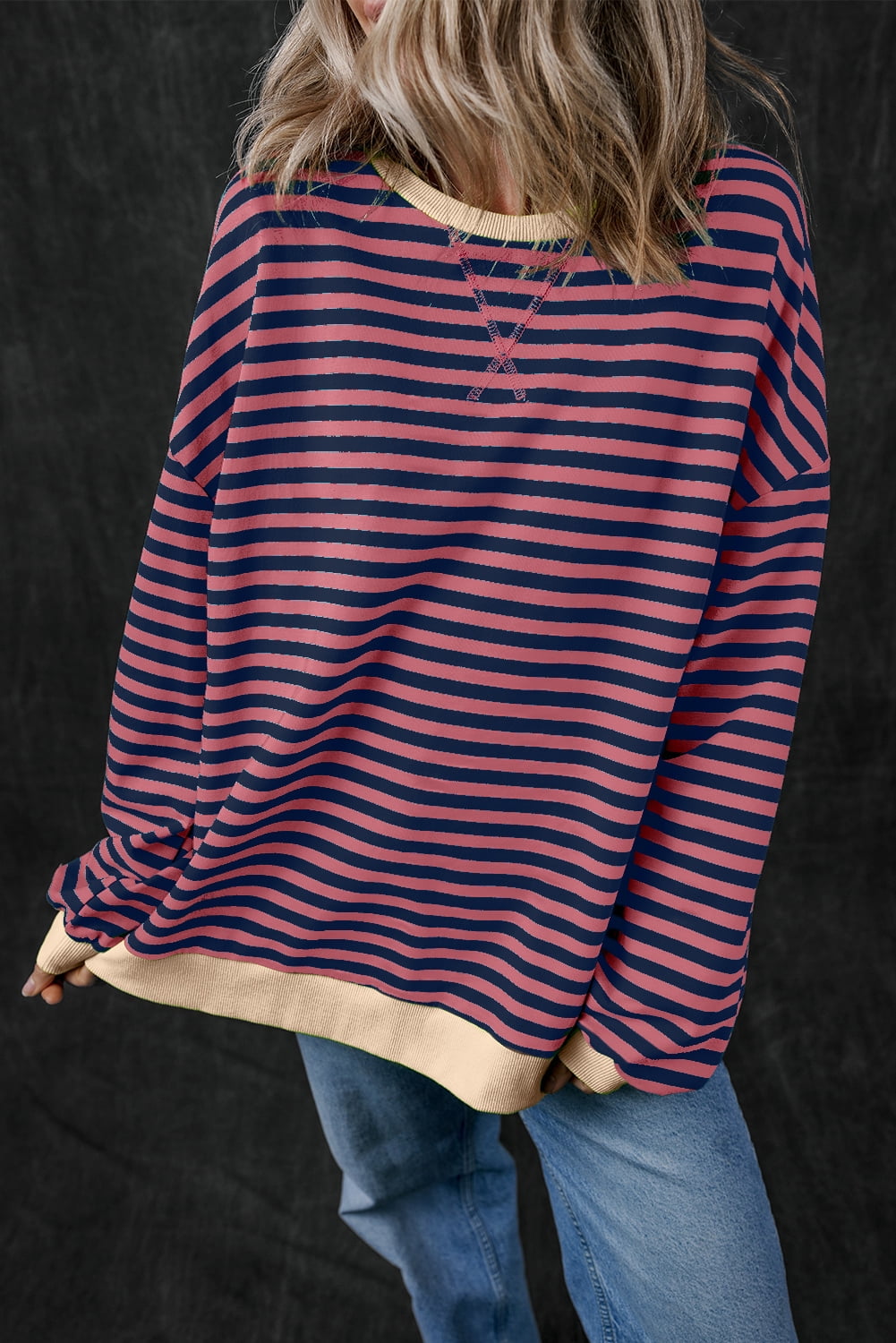 Ahlaray Vibrant Red Stripe Oversized Pullover - Timeless Casual Fit - Walmart.com