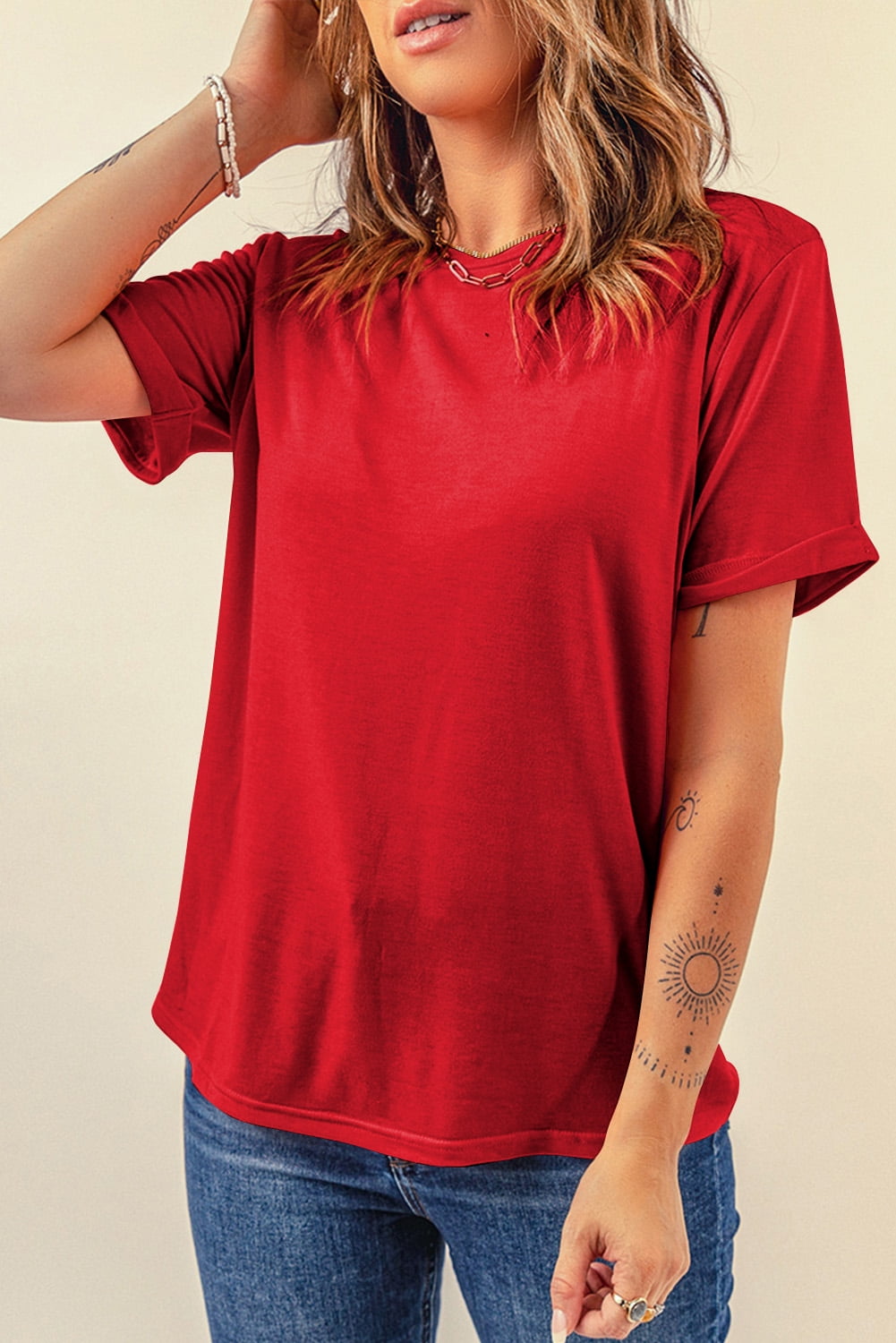 Ahlaray Vibrant Red Tee: Effortless Chic, All-Day Comfort - Sizes 4-20 ...