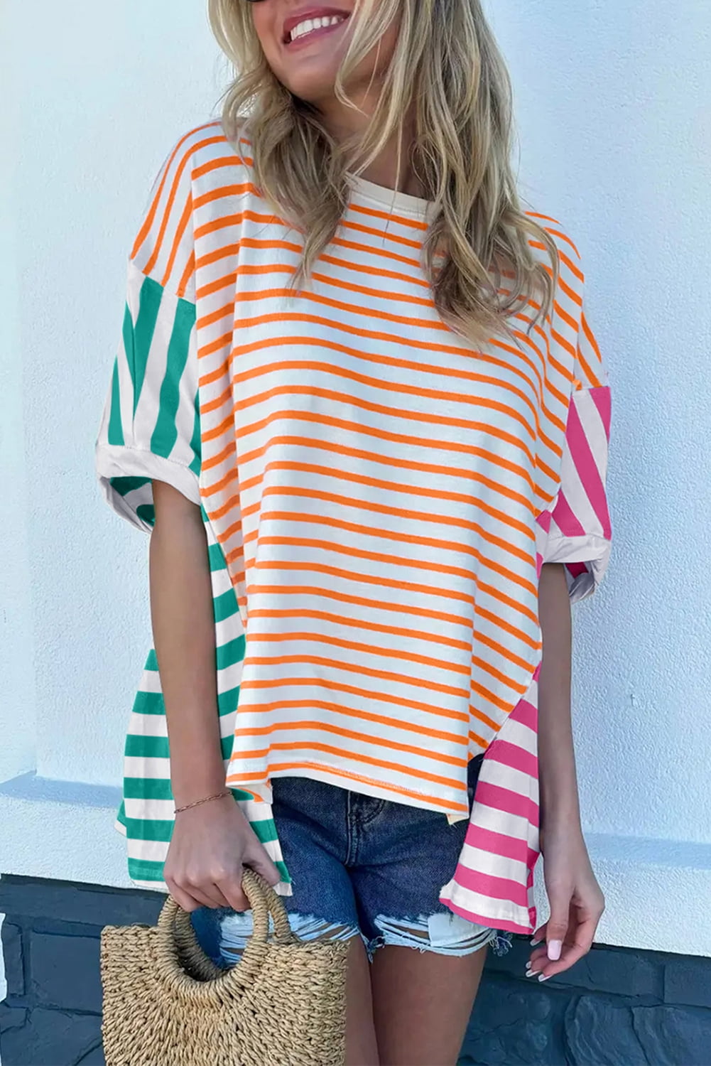Ahlaray Vibrant Stripe Patchwork Tee: Style & Comfort for Every Day ...