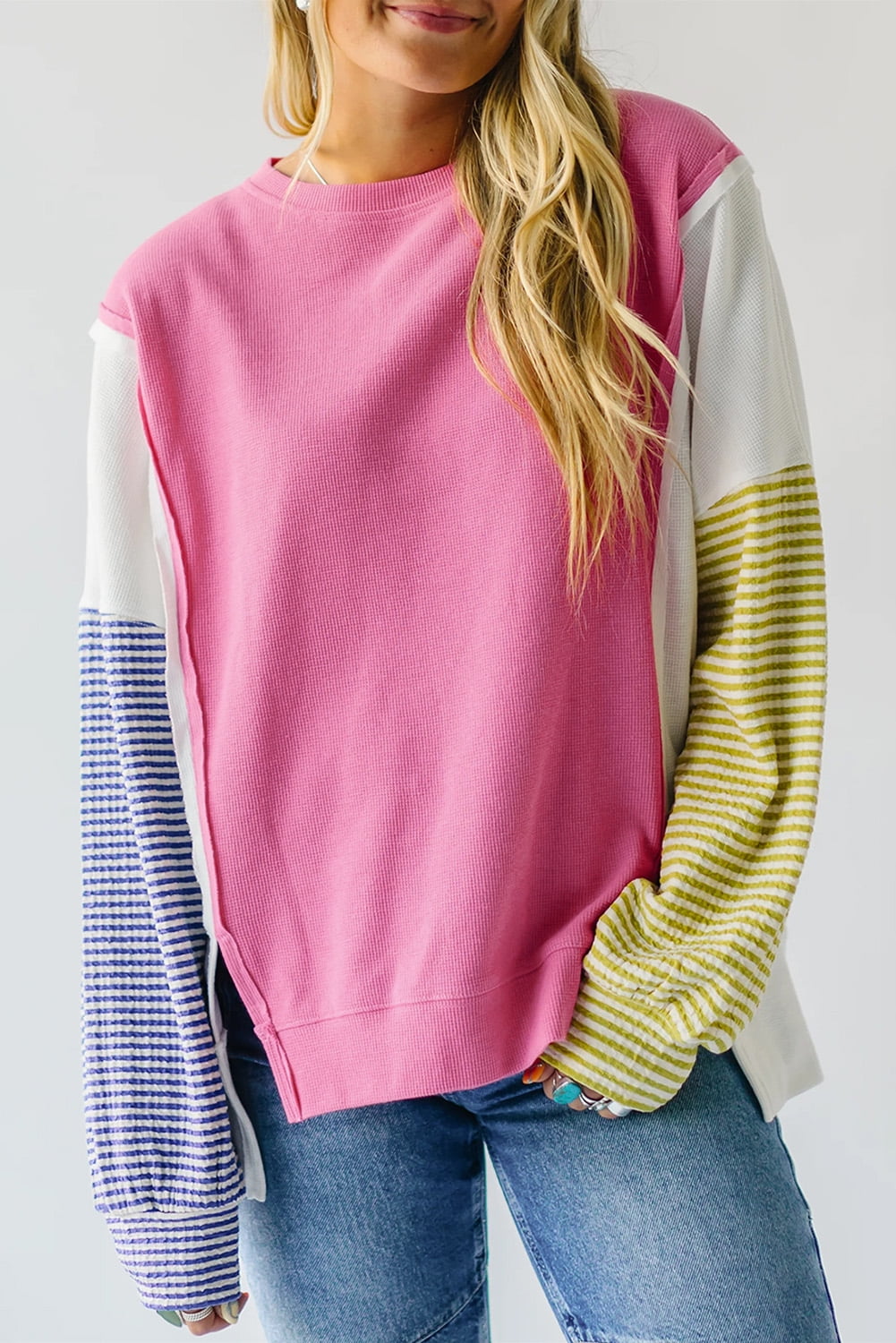 Ahlaray Vibrant Stripe Top - Sleek Seam, Side Slits, Long Sleeves ...