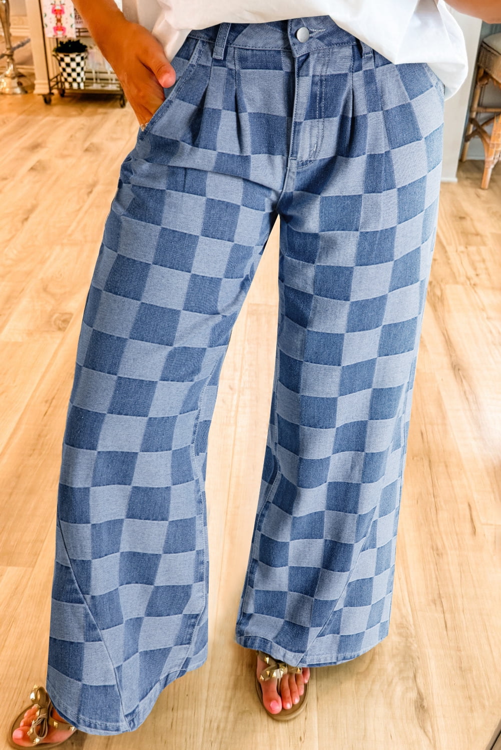 Ahlaray Vivacious Blue Plaid Jeans - Wide Leg, Chic Fit, Sizes 4-16 ...