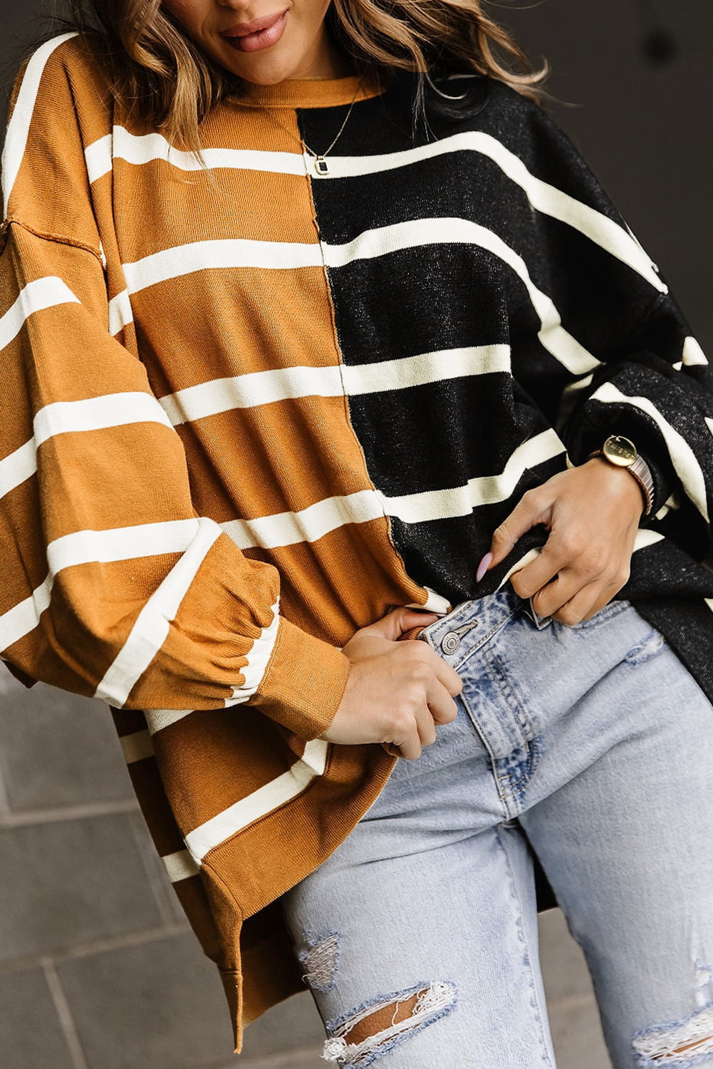 Ahlaray Vogue Striped Oversized Drop Shoulder Top - Timeless Chic ...