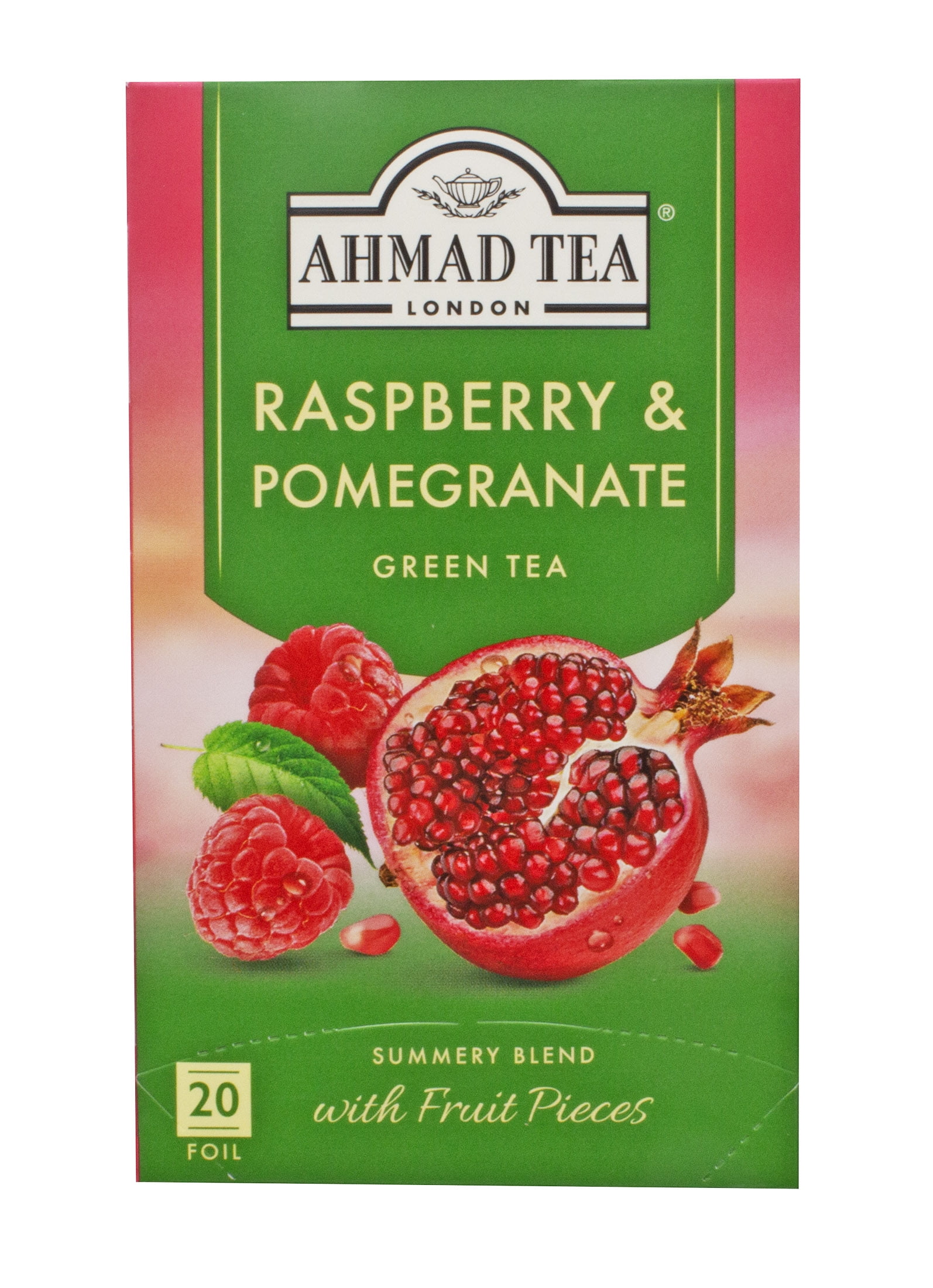 Ahmad Tea London, Caffeinated Raspberry & Pomegranate Green Tea Bags, 20 Count - Walmart.com