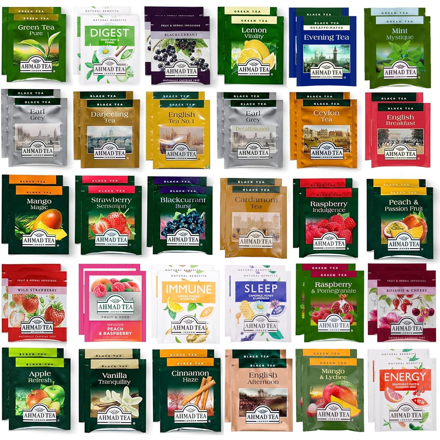 Ahmad Tea Sampler Assortment Gift Box (60 Count) 30 Flavors Prime Tea ...