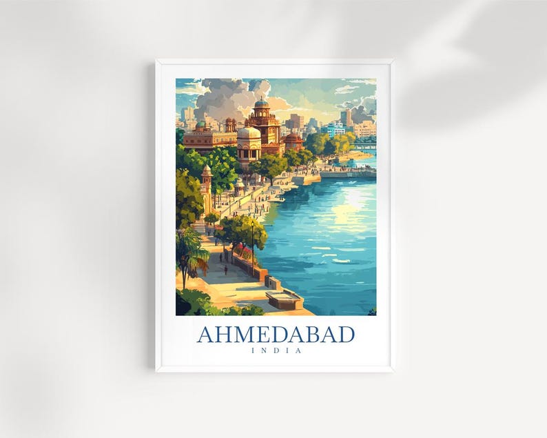Ahmedabad India Travel Print - City Poster, Heritage Skyline Art ...
