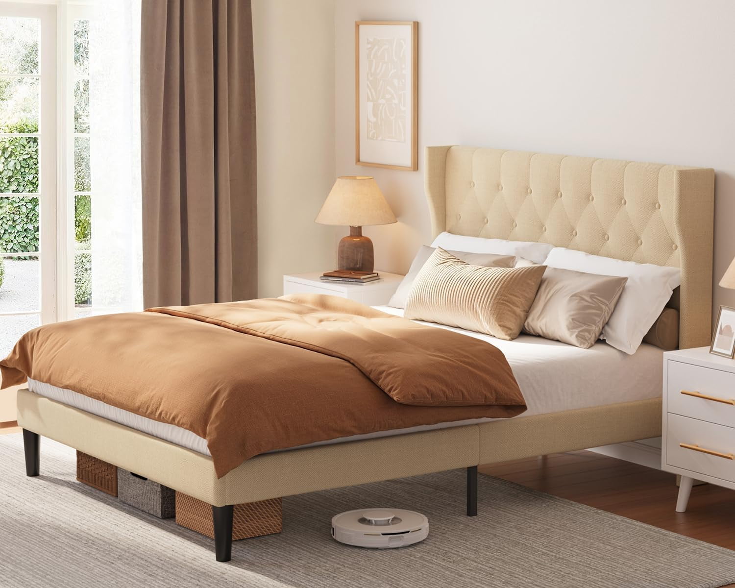 Ahomly Full Size Bed Frame, Upholstered Bed Frame with Headboard and ...