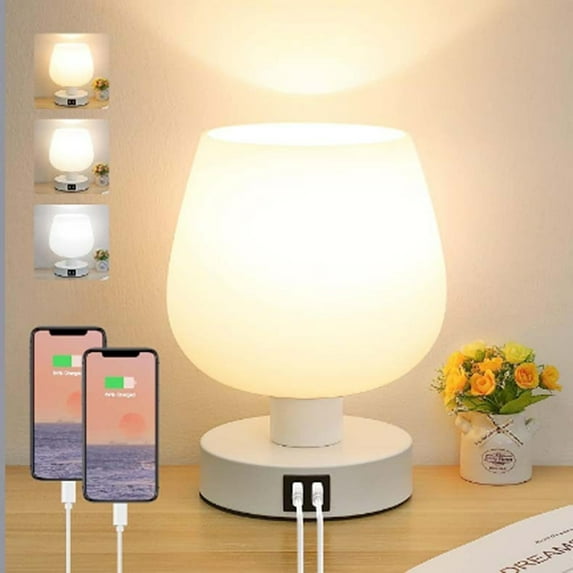 Ahosoon Bedside Lamp Modern Small Lamp Glass Lamp for Bedroom 3-Way Dimable Warm LED Table Lamp ...