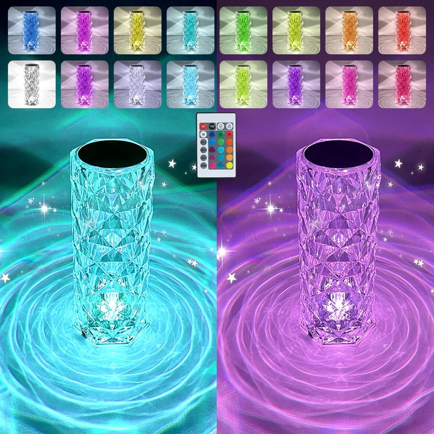 Ahosoon Crystal Rose Shape Lamp, 16-Color Changing, USB Rechargeable ...