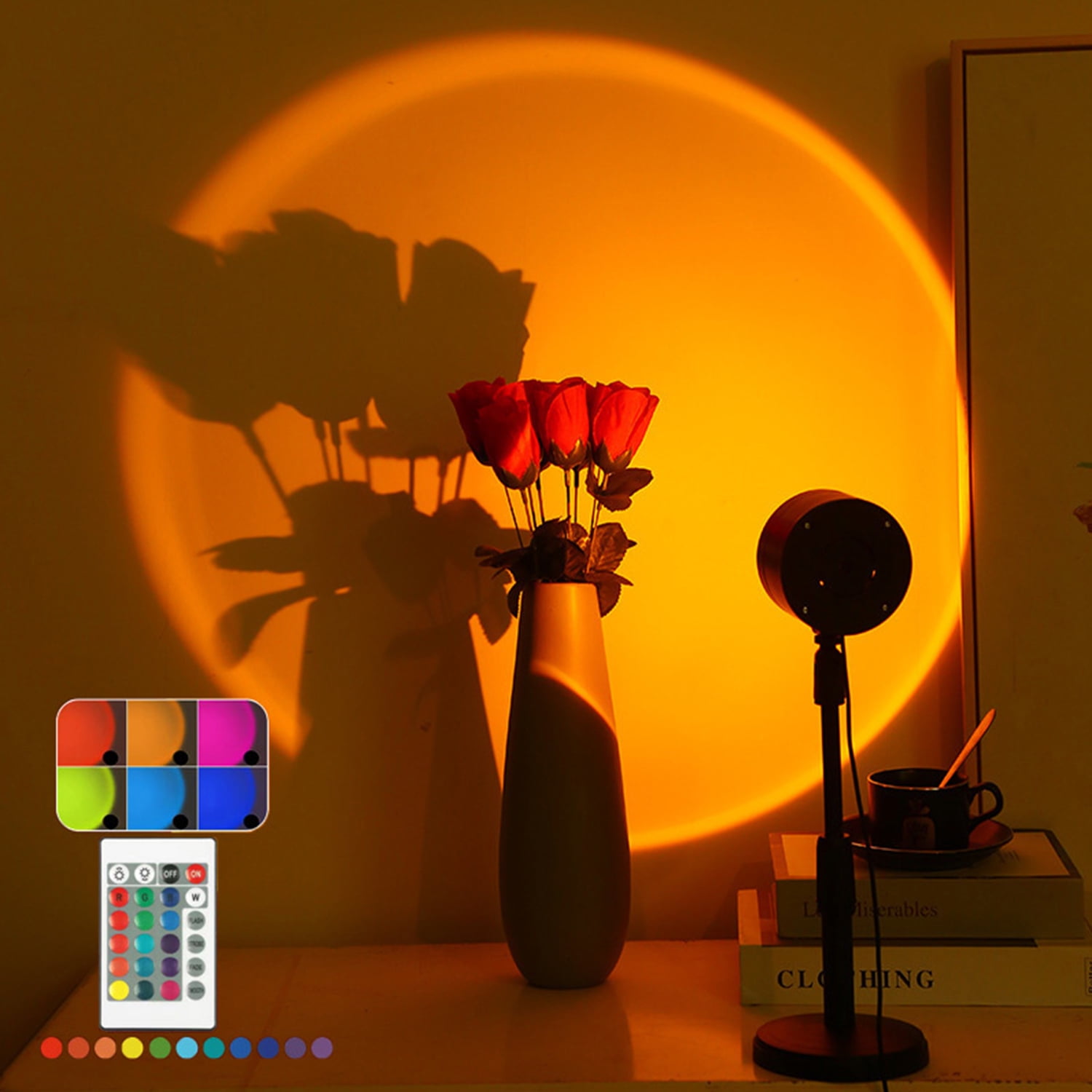 Ahosoon LED Night Light Sunset Projector Lamp,16 Colors 360 °Rotating ...