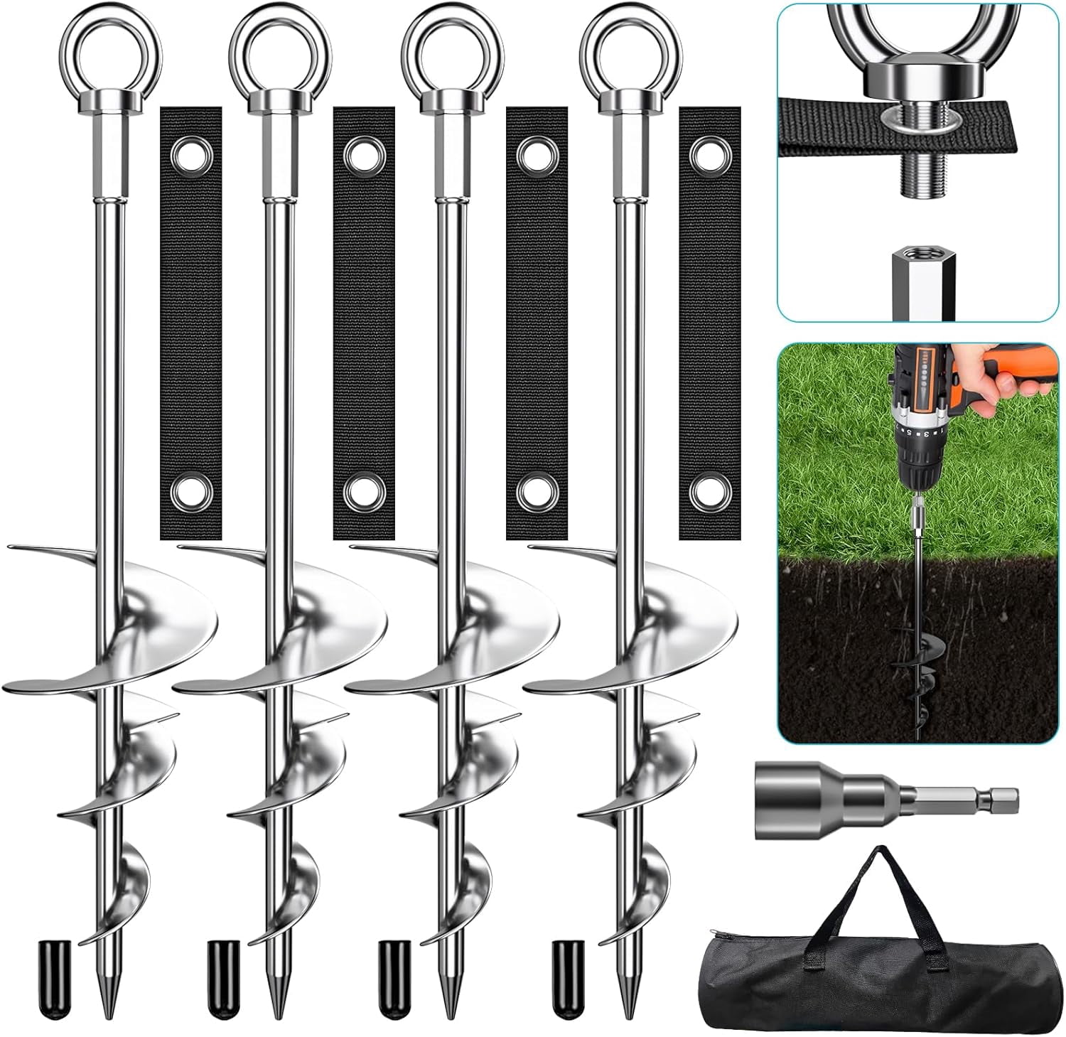 Ahot 18'' Ground Anchors, Fully Welded Heavy Duty Ground Anchors Screw ...