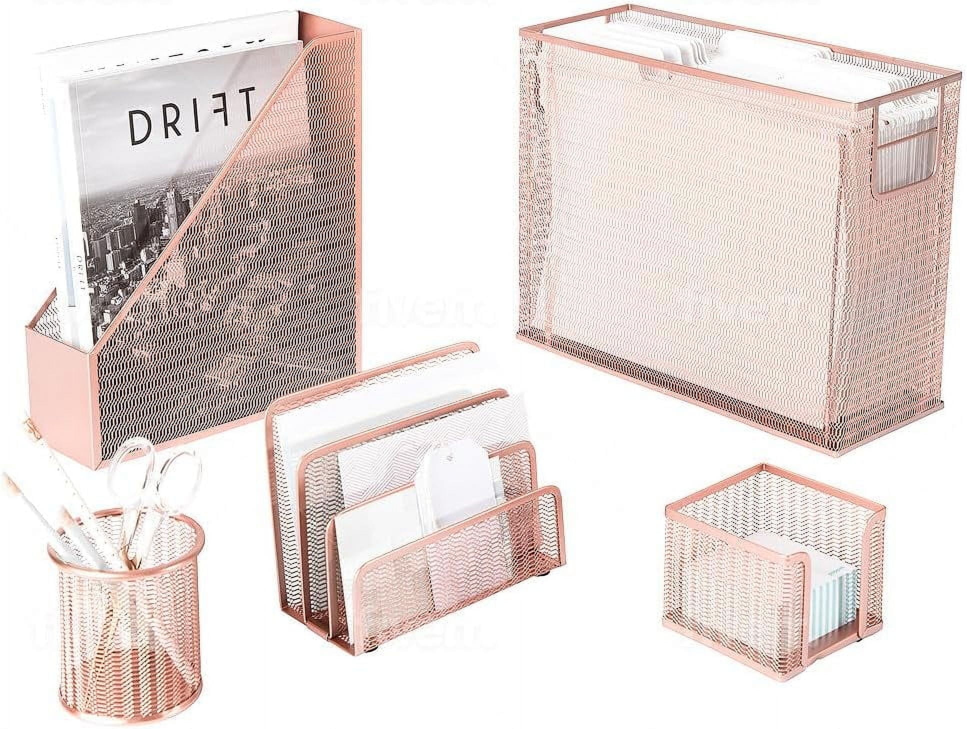 Ahot 5 Piece Cute Office Supplies Rose Gold Desk Organizer Set - with ...