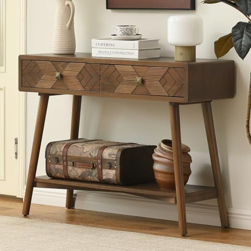 Ahoukua Mid-Century Modern Console Table with Drawer, Geometric Design ...