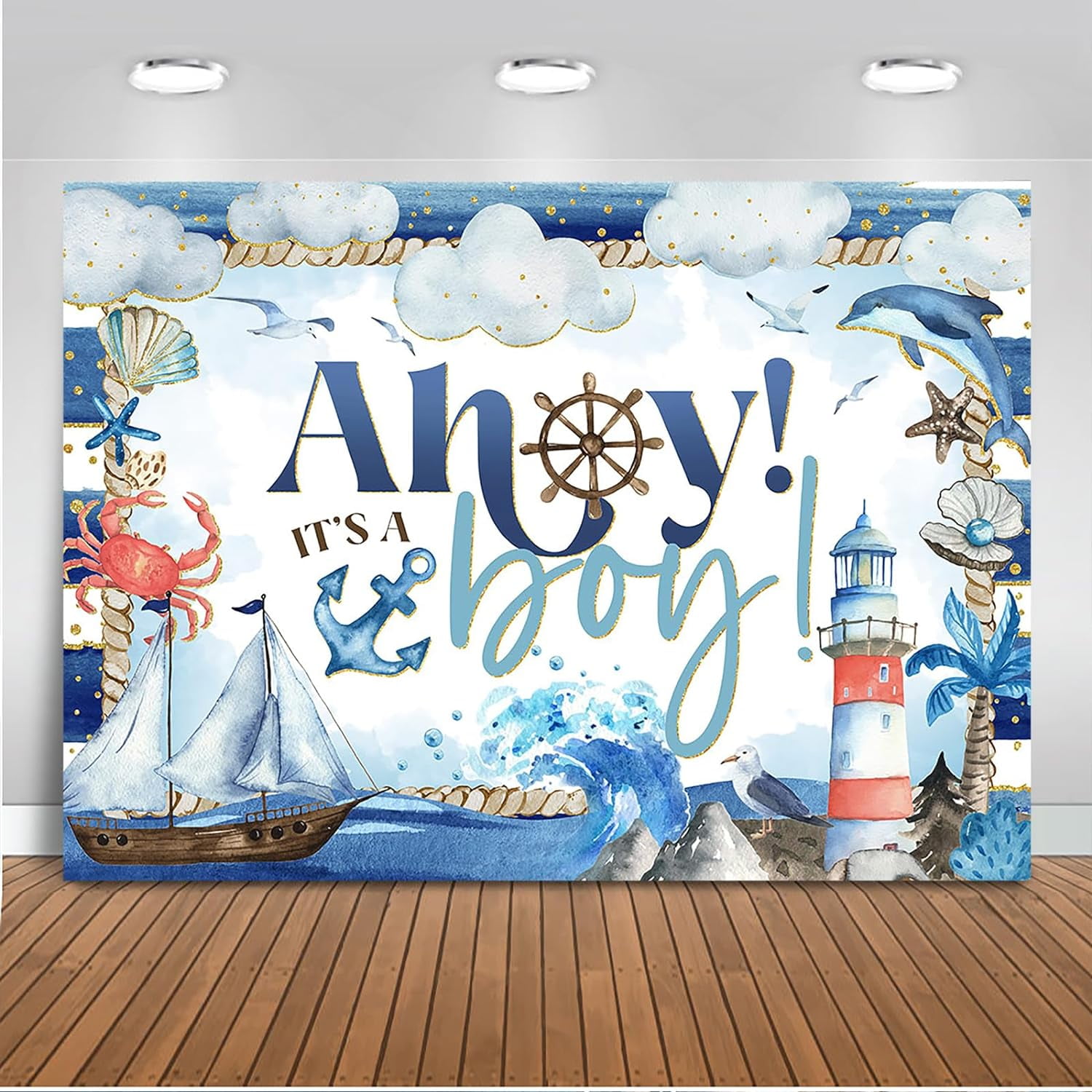 Ahoy It's a Boy Baby Shower Backdrop Nautical Themed Baby Shower Party ...
