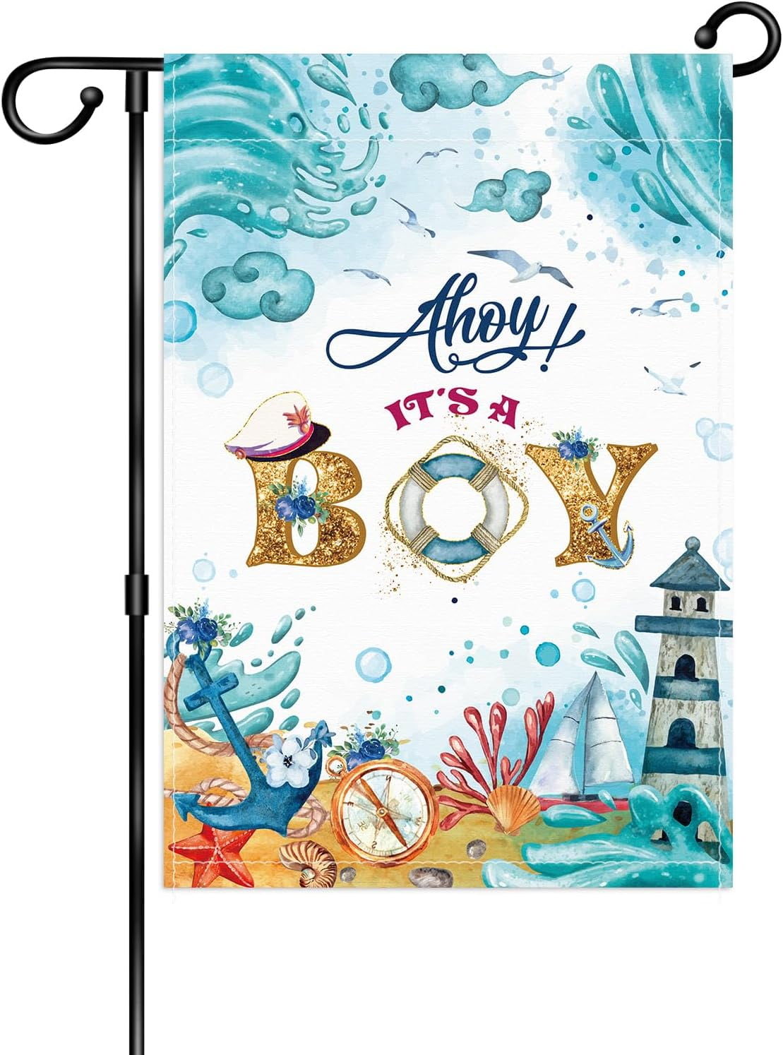 Ahoy It's a Boy Garden Flag - Ahoy Nautical Boy Baby Shower Yard Sign ...