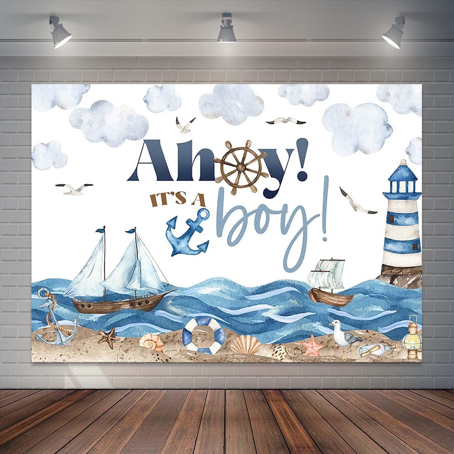 Ahoy It's a Boy Nautical Backdrop Nautical Baby Shower Background ...