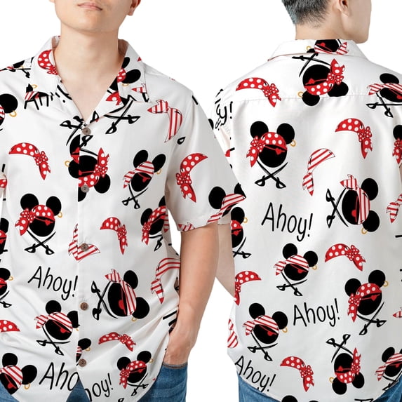 Ahoy Mickey Minnie Pirate Funny Team Hawaiian Shirt - Tropical Flowers ...