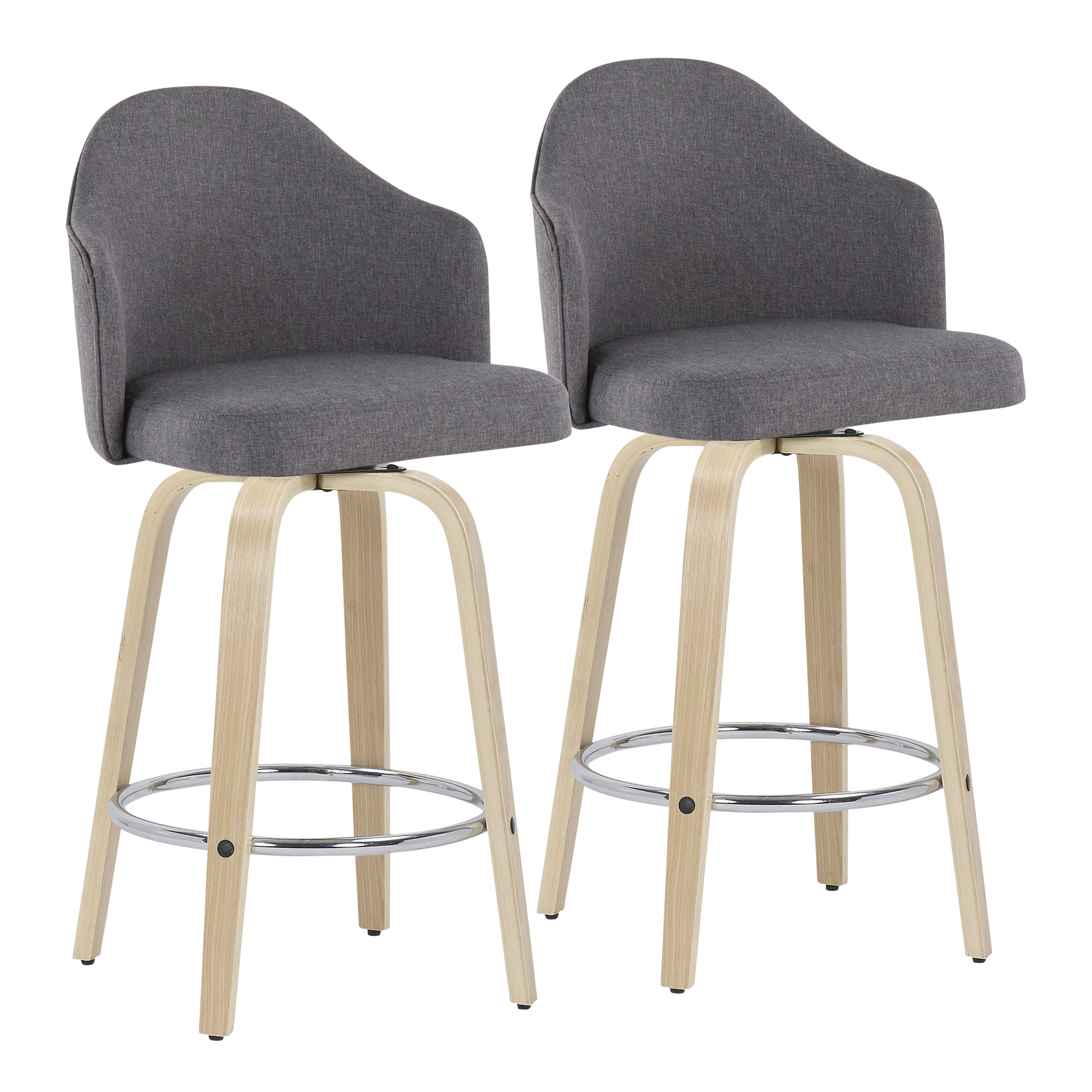 Ahoy Mid-Century Modern Fixed-Height Counter Stool with Grey Fabric ...