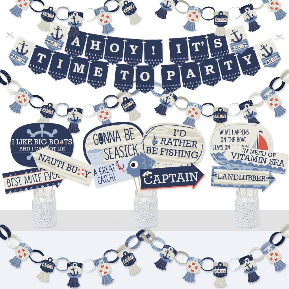 Ahoy - Nautical Banner and Photo Booth Decorations - Baby Shower or ...