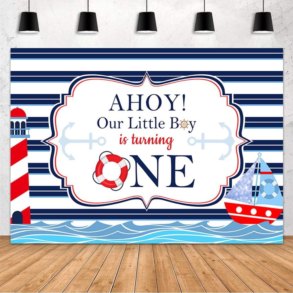 Ahoy Nautical Boy 1st Birthday Party Decorations Backdrop Nautical ...