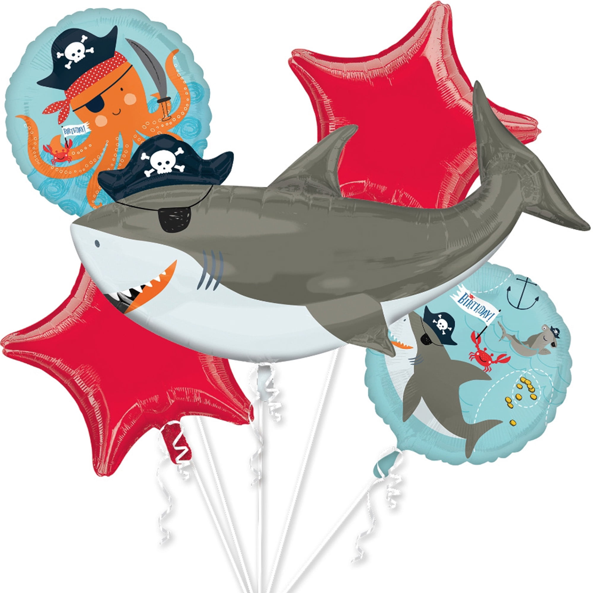 Ahoy Shark Pirate Birthday Balloon Bouquet - Walmart.com