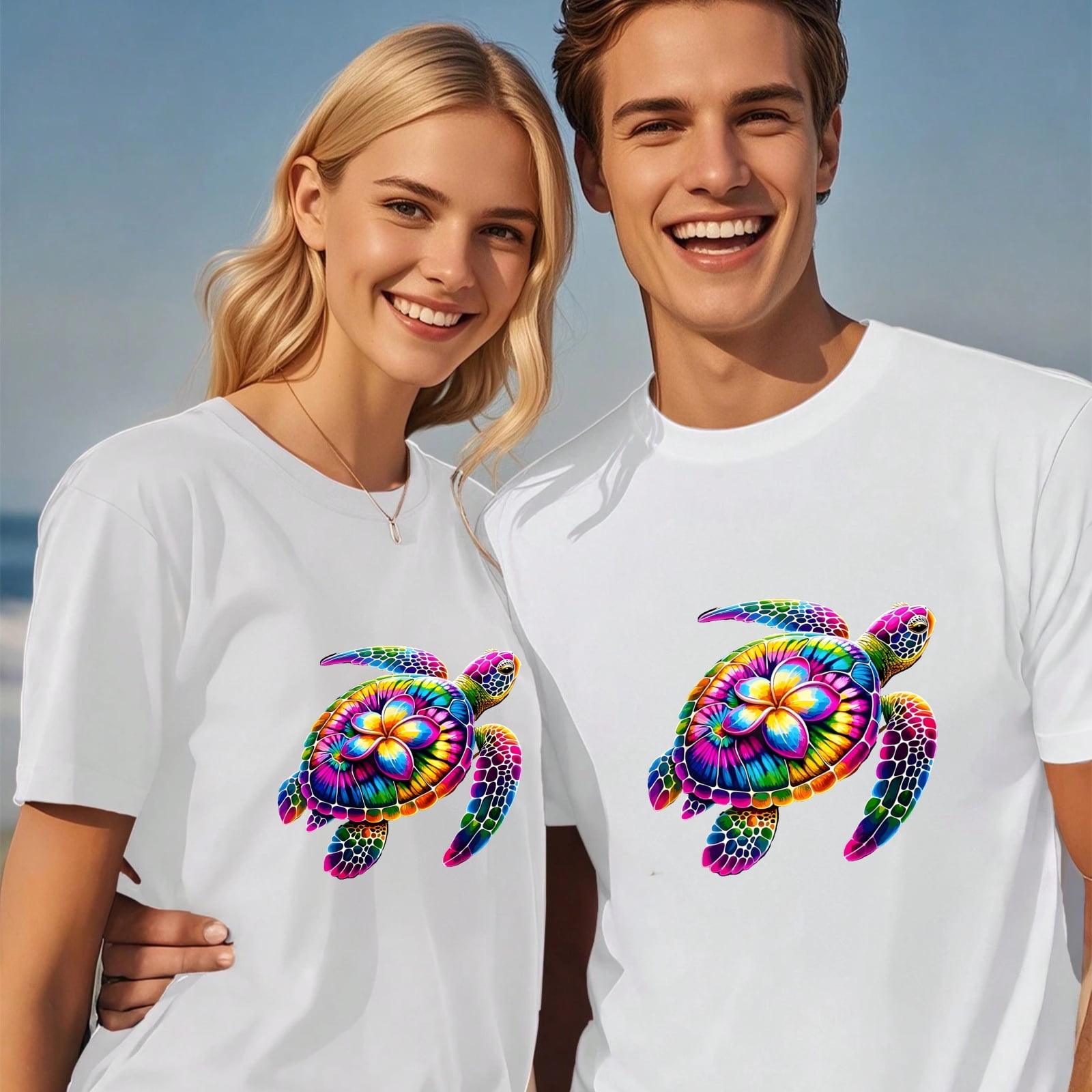 Ahrebvk T-shirt Unisex Colorful Tie Dye Turtle On Black cotton100 ...