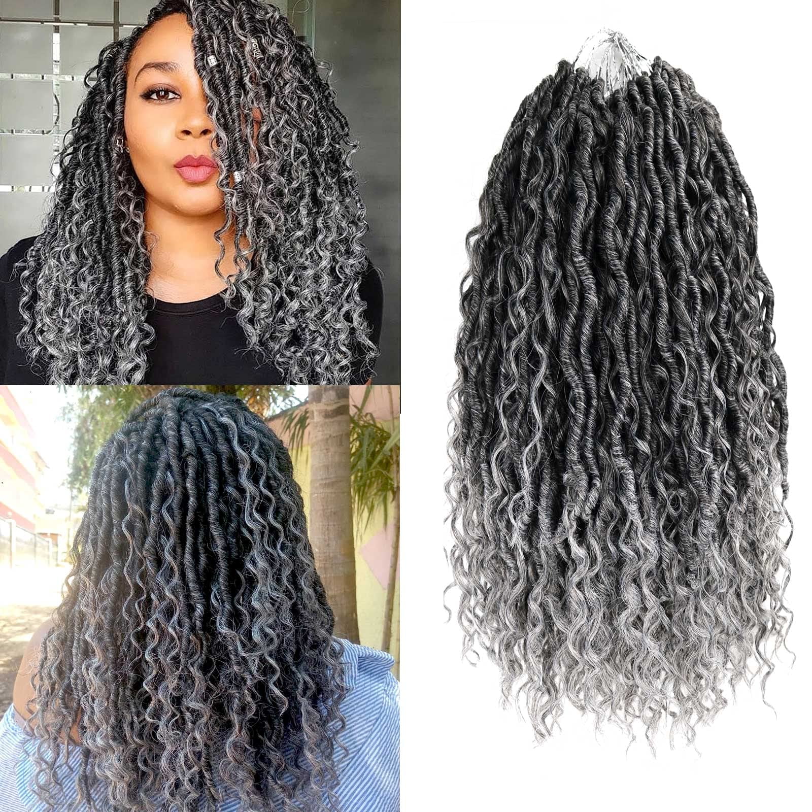 Ahrencan Ombre Grey Crochet Hair For Women,14 Inch Boho Goddess Locs ...
