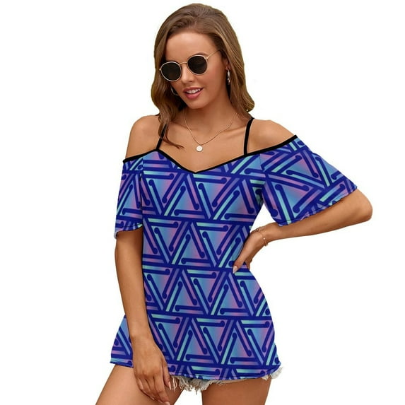 Ahuriri Summer ( Paua ) Print O-Neck Off-The-Shoulder Top Short-Sleeved ...