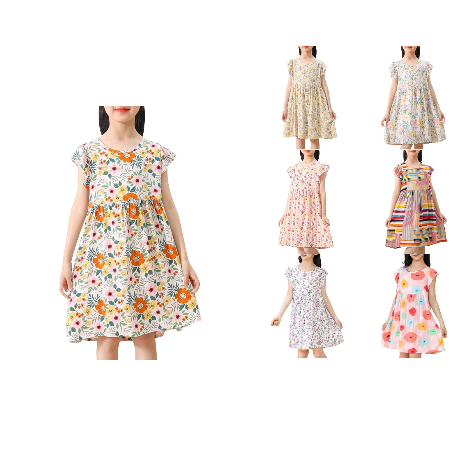 Ahuyic Little Girl Dresses,Summer Casual Dresses for Kids,Summer Middle ...