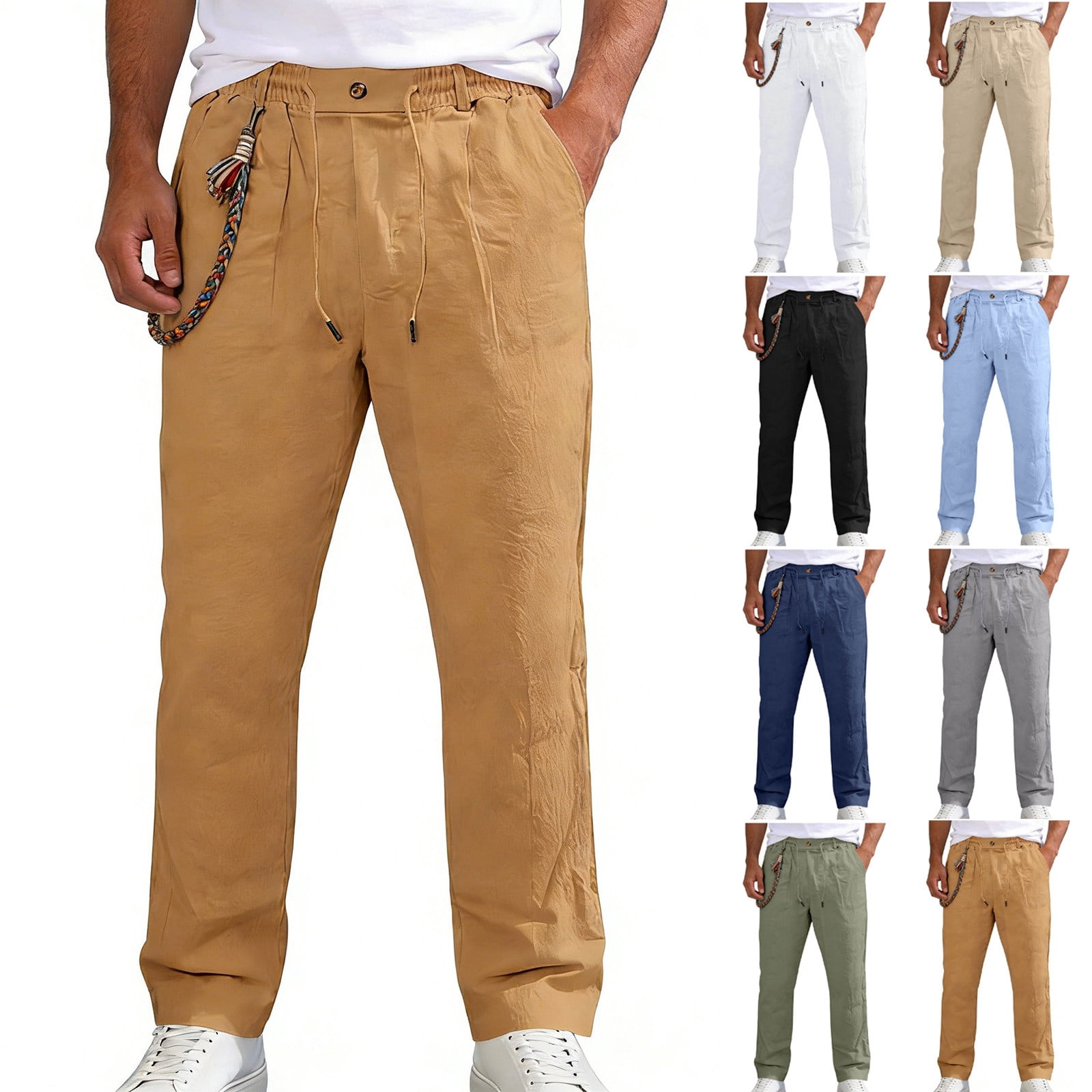 Ahuyic Mens Sweatpants,Sweatpants for Men Pants,Mens Solid Color Linen ...