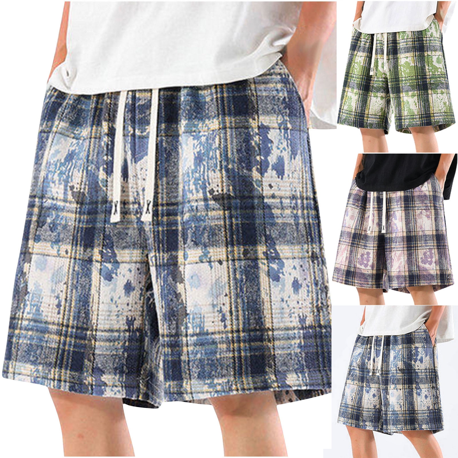 Ahuyic Plus Size Pants for Men,Mens Pants,Mens Vintage Stained Check ...