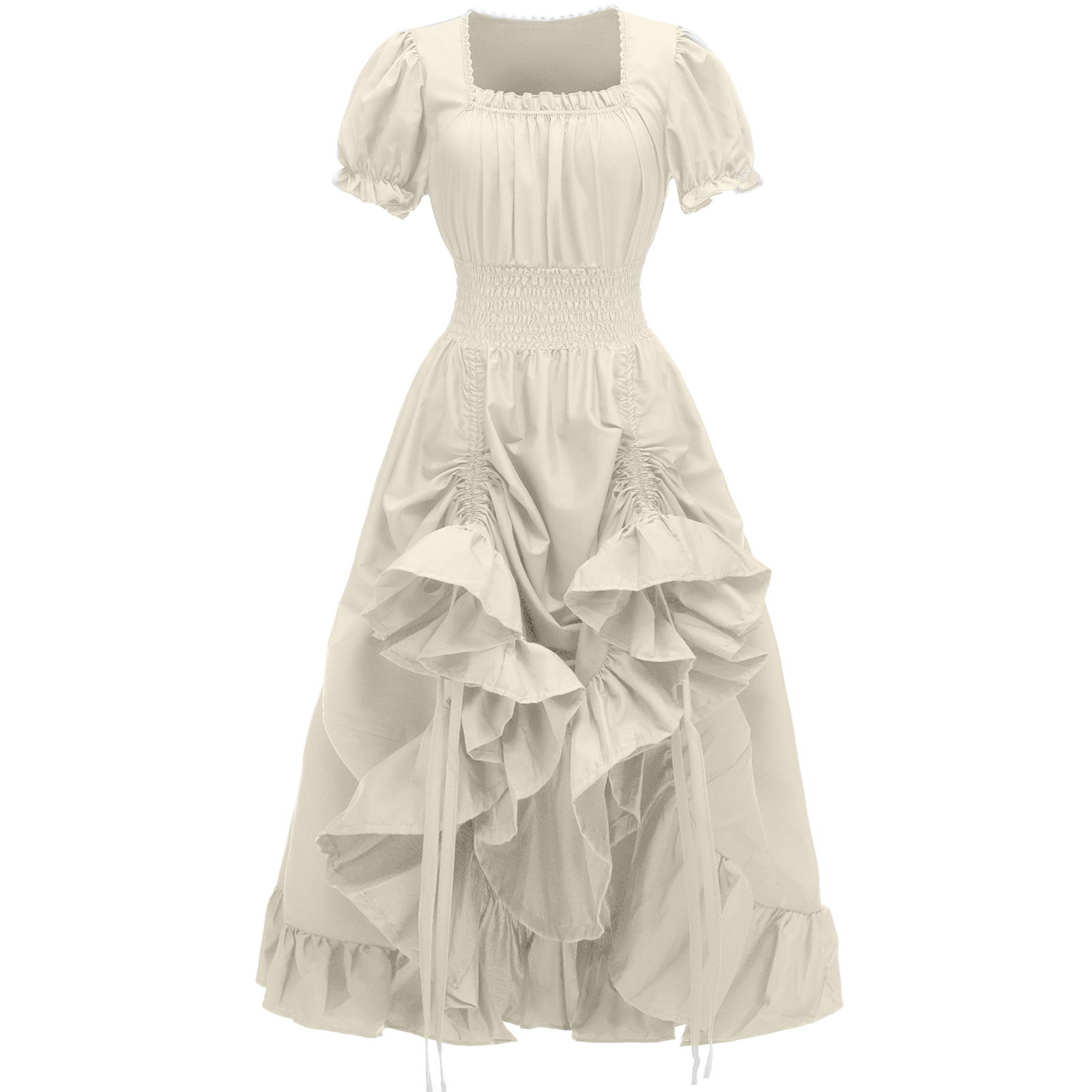 Ahuyic Renaissance Costume Women Medieval Dress Chemise Dress High Low ...