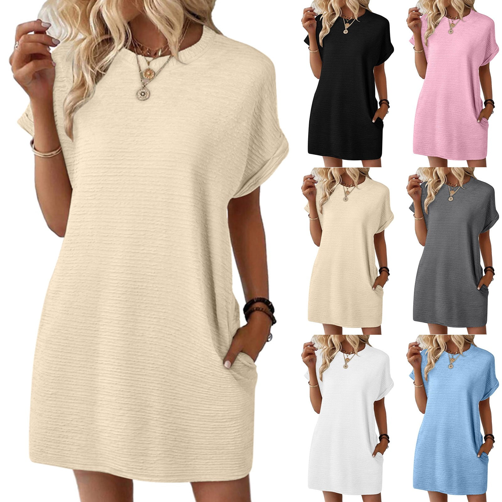Ahuyic Summer Plus Size Dress For Women, Womens Short Sleeve Crew Neck ...