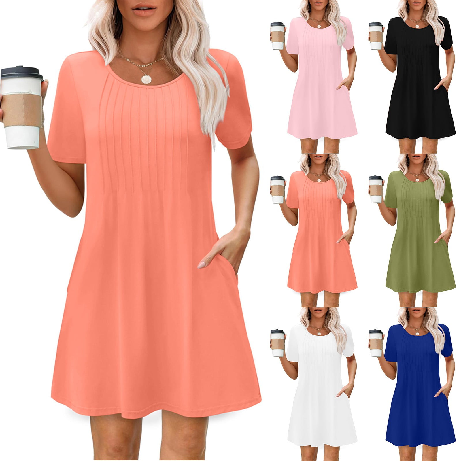 Ahuyic Summer Plus Size Dress For Women, Womens Short Sleeve Crew Neck ...