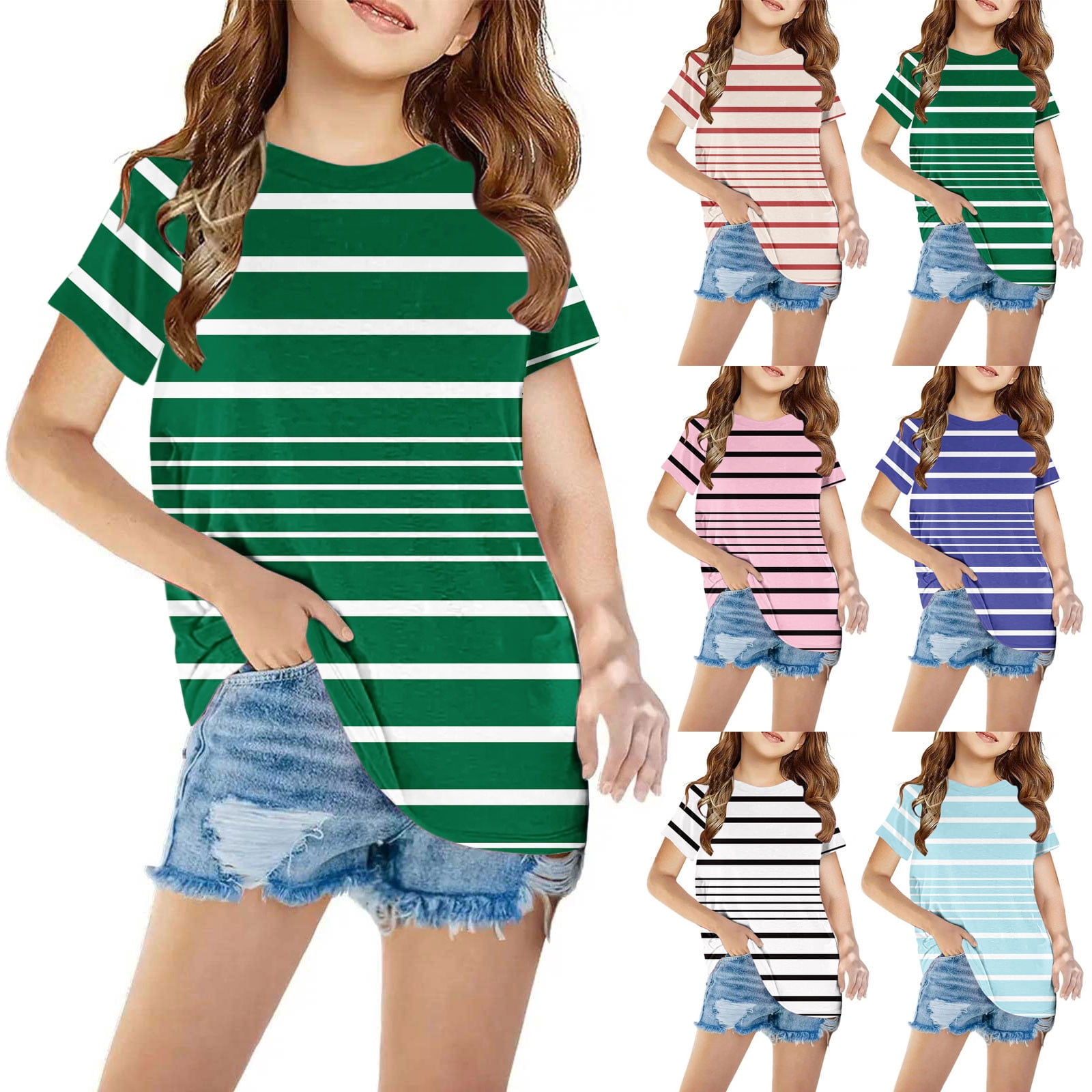 Ahuyic Summer Toddler Boys Girls Short Sleeve Top,Casual Solid Color ...