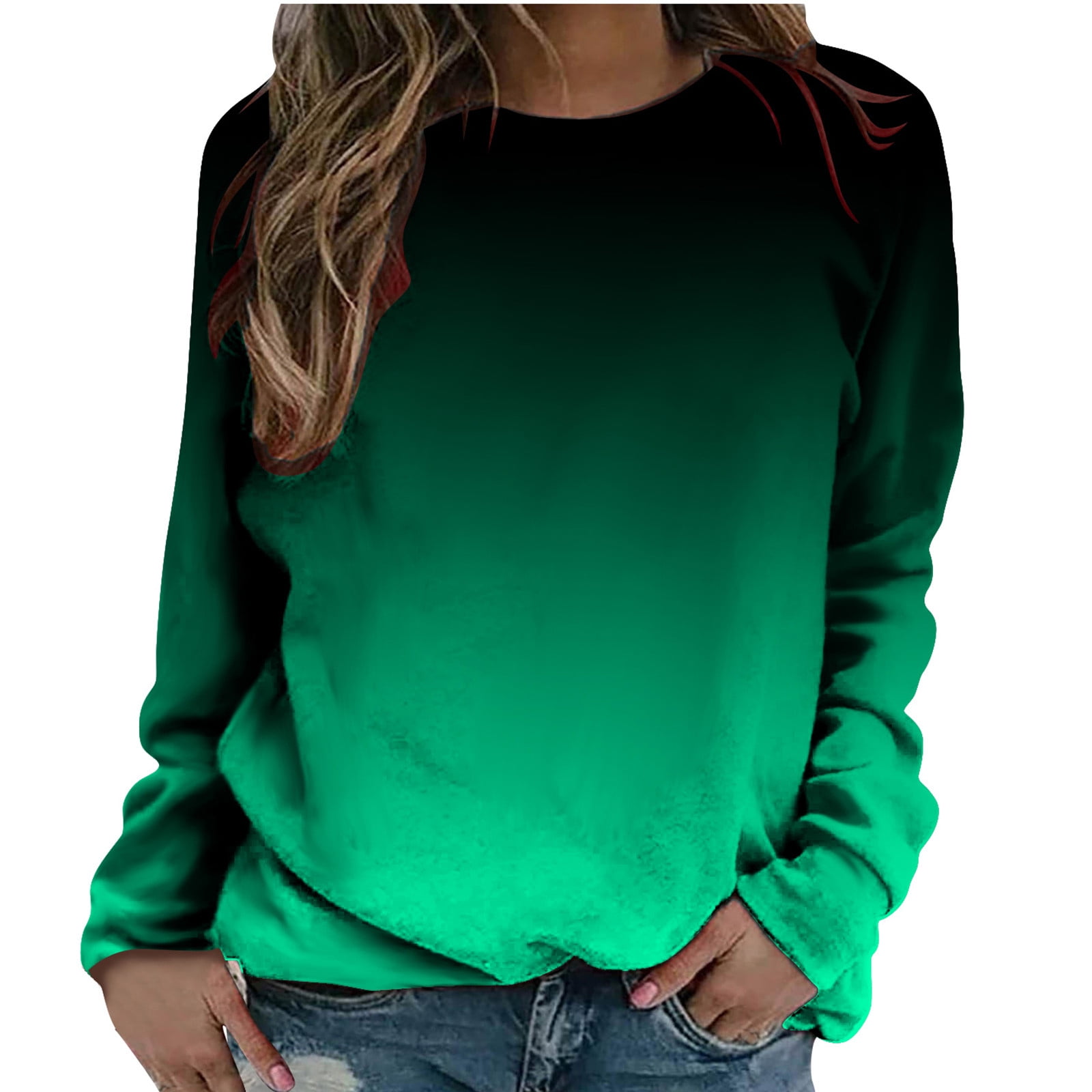Ahuyic Sweatshirt for Women, Womens Casual Crewneck Sweatshirt Gradient ...