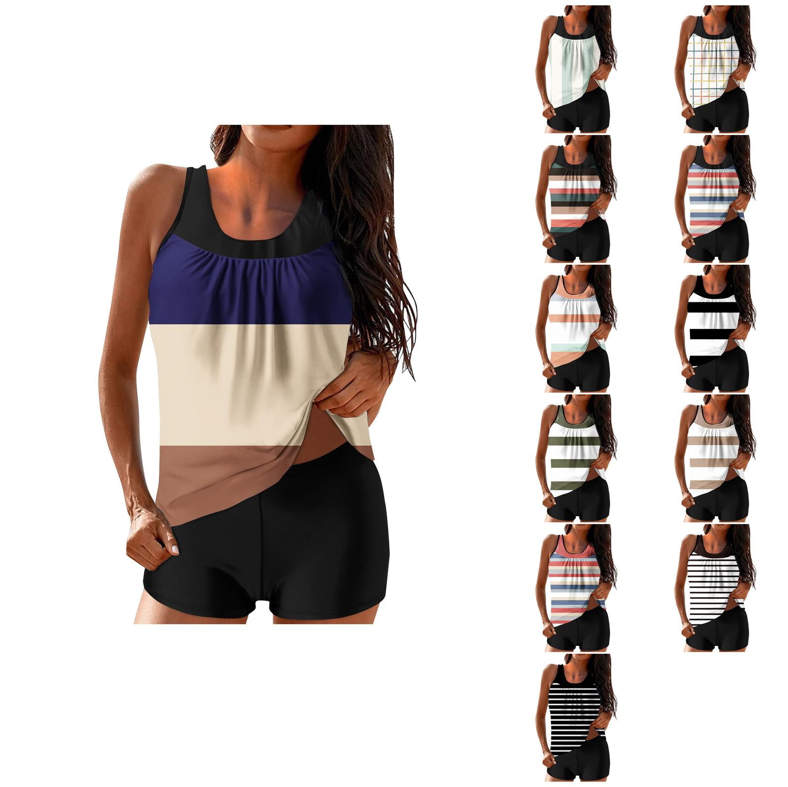 Ahuyic Womens Bikini,Womens Conservative Stripe Print Strappy Back Sets ...