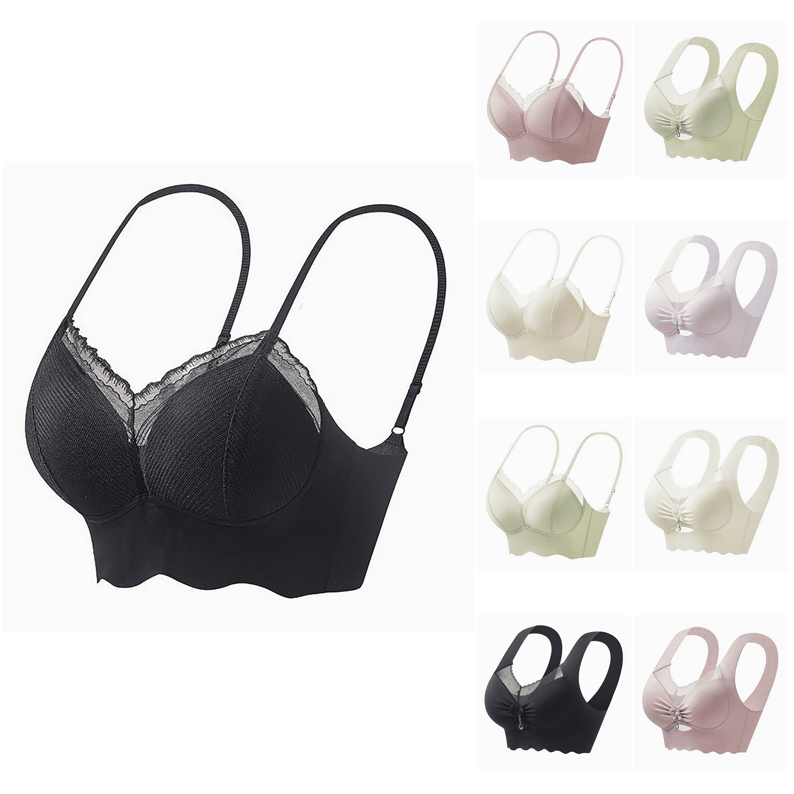 Ahuyic Womens Bra,Summer Plus Size Bra,Womens French Lace Seamless Backless Camisole Strapless ...