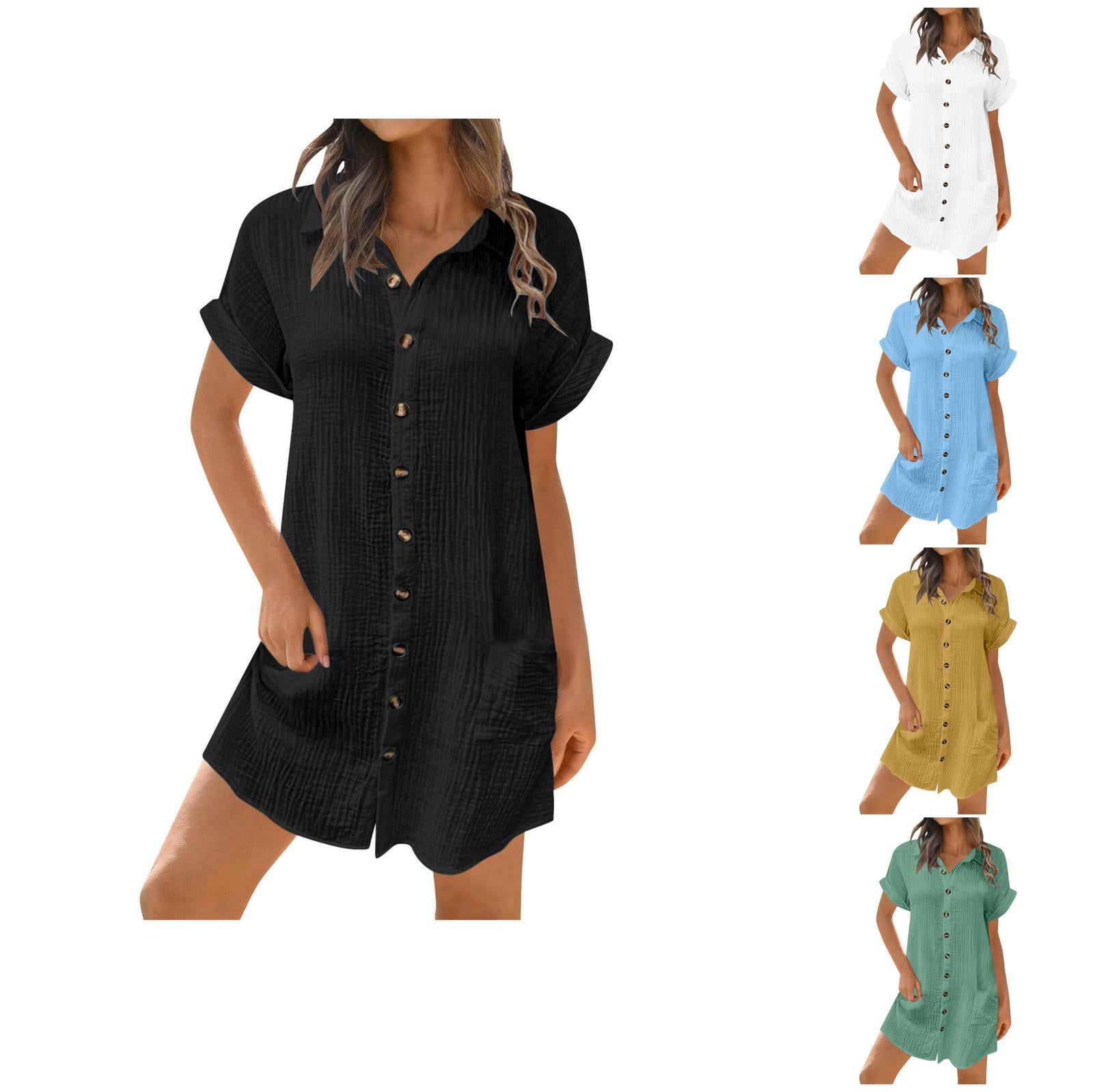 Ahuyic Womens Casual Dress,Womens Plus Size Dress,Womens Shirt Pocket ...