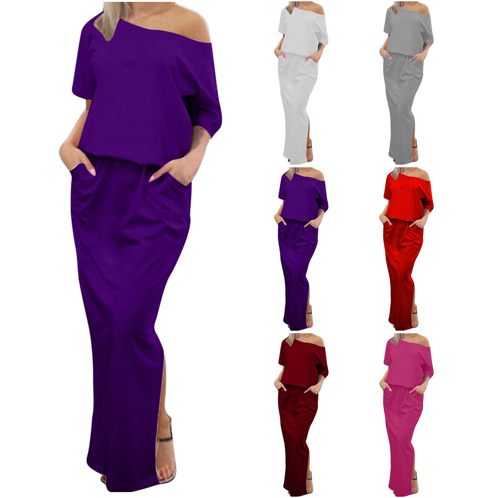 Ahuyic Womens Casual Dress,Womens Plus Size Dress,Womens Solid Color ...